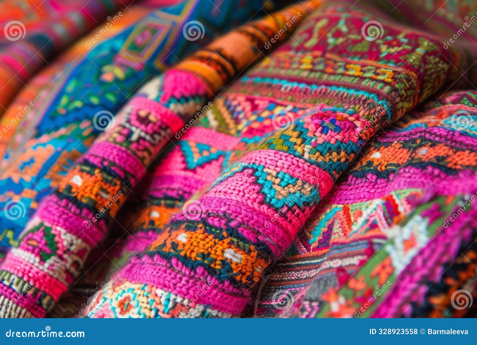 Traditional Peruan Textiles Featuring Intricate Patterns and Bold ...