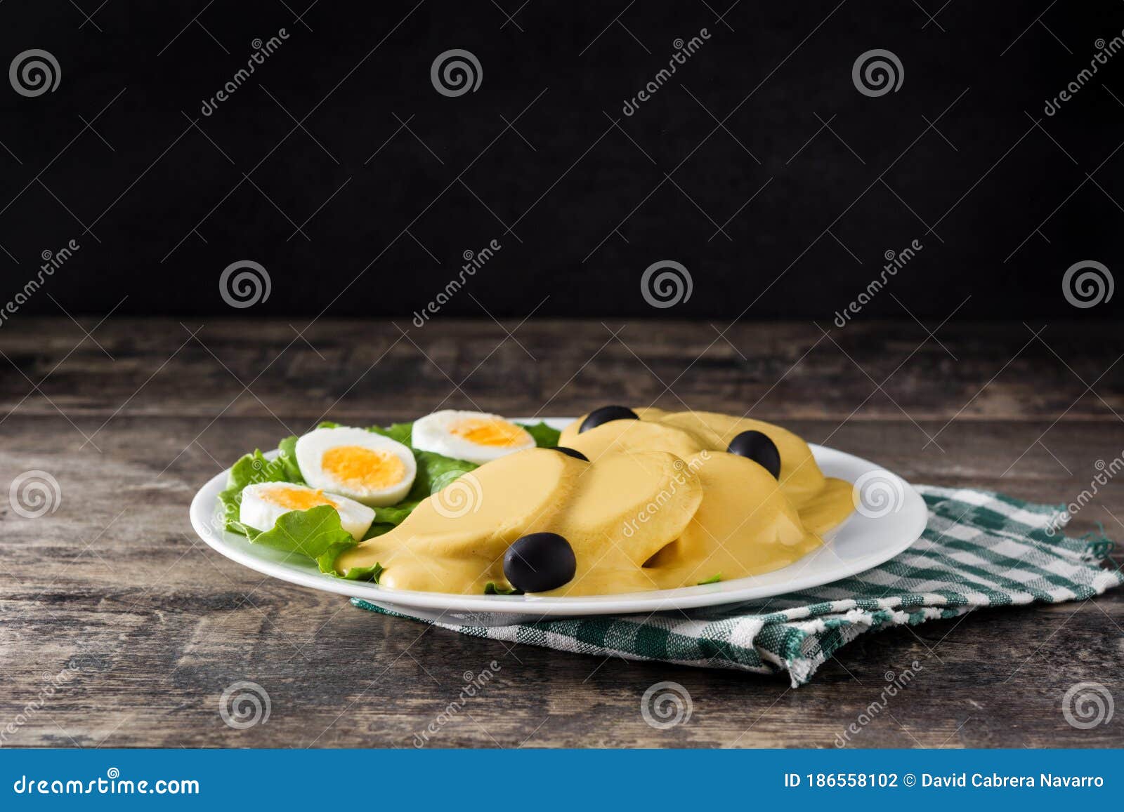 Traditional Peruvian Papa a La Huancaina Stock Photo - Image of black ...