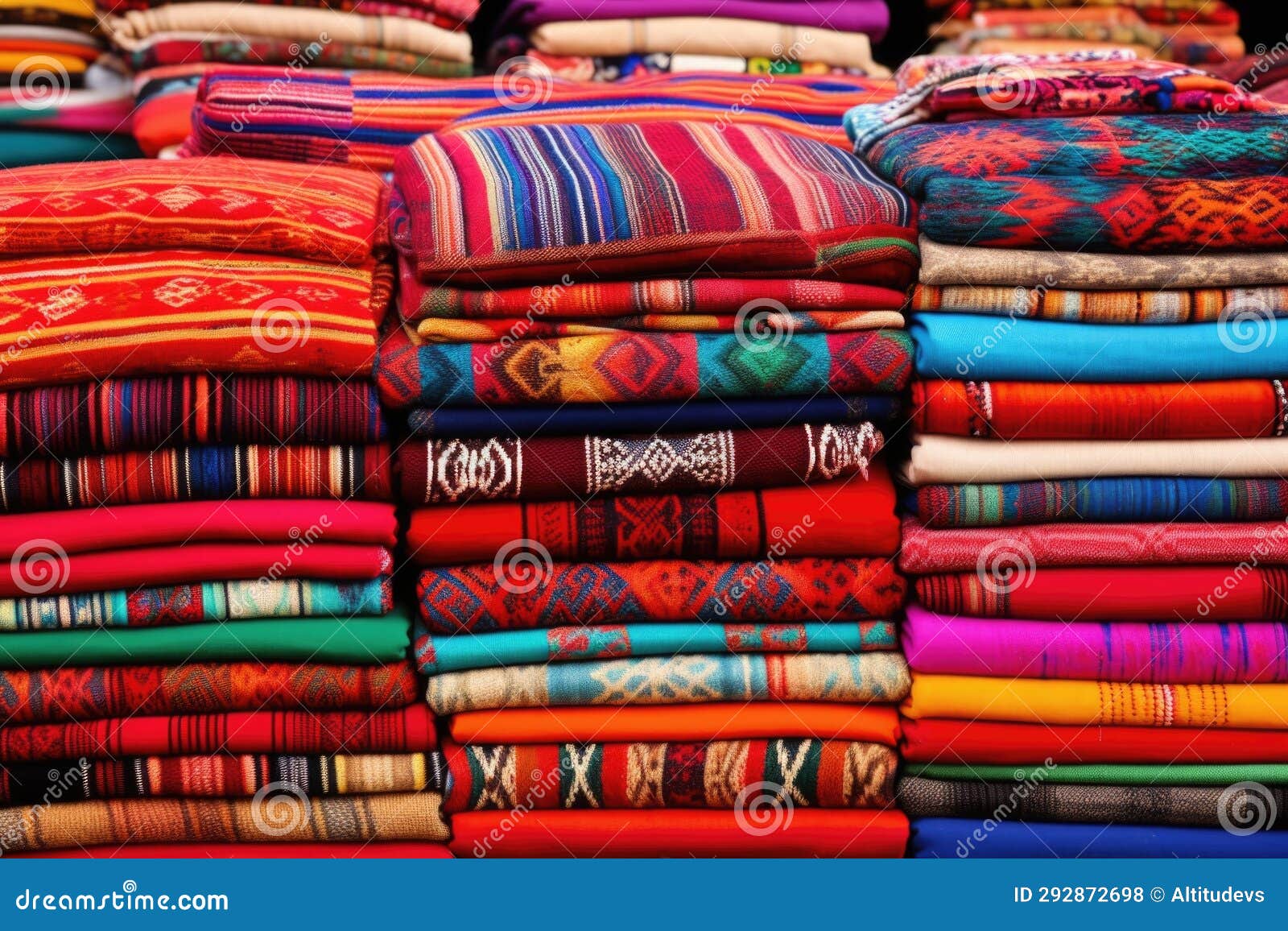 Traditional Peruvian Woven Blankets Stacked Stock Photo - Image of ...