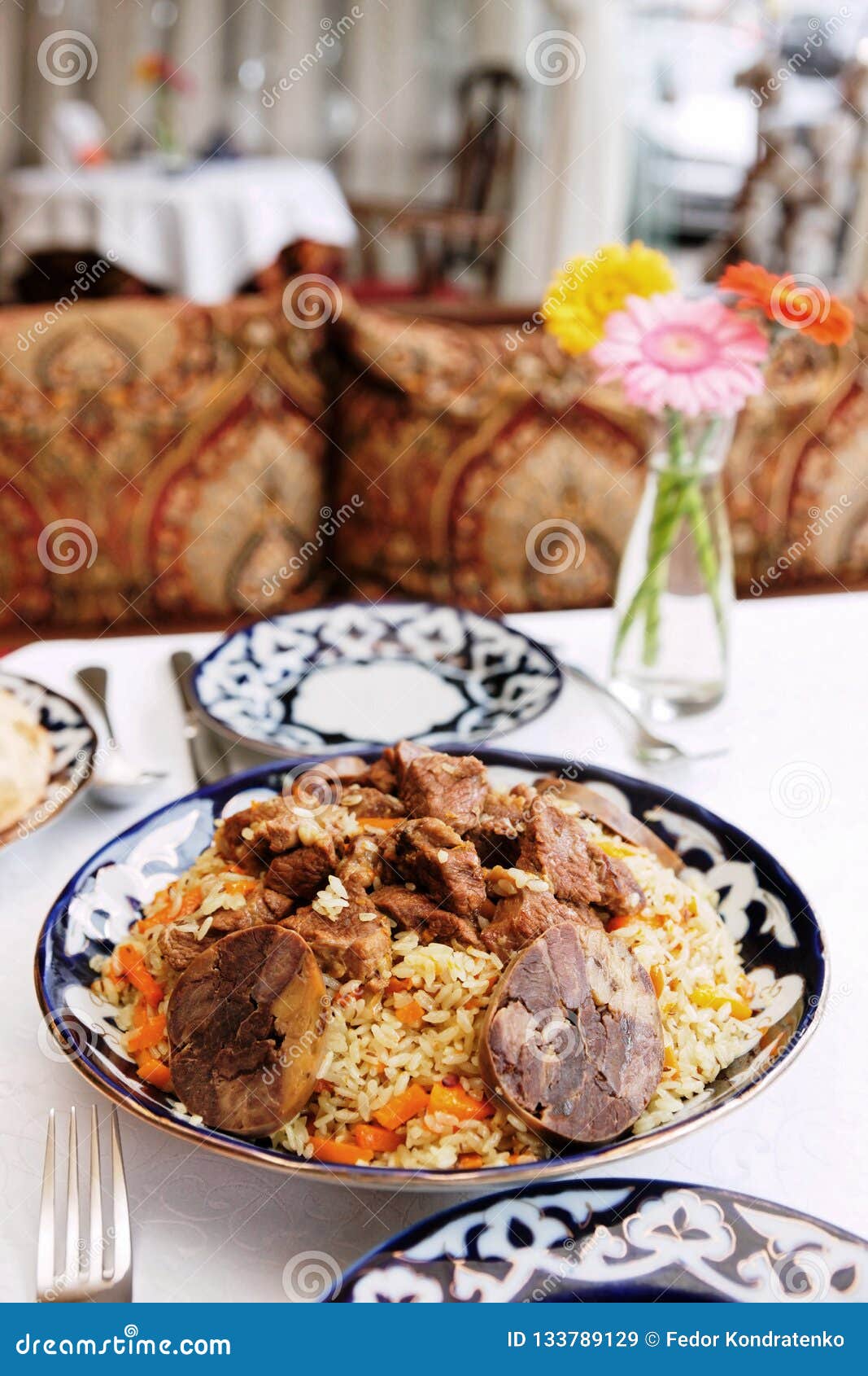 Traditional Pilaf on Restaurant Table, Toned Stock Image - Image of ...