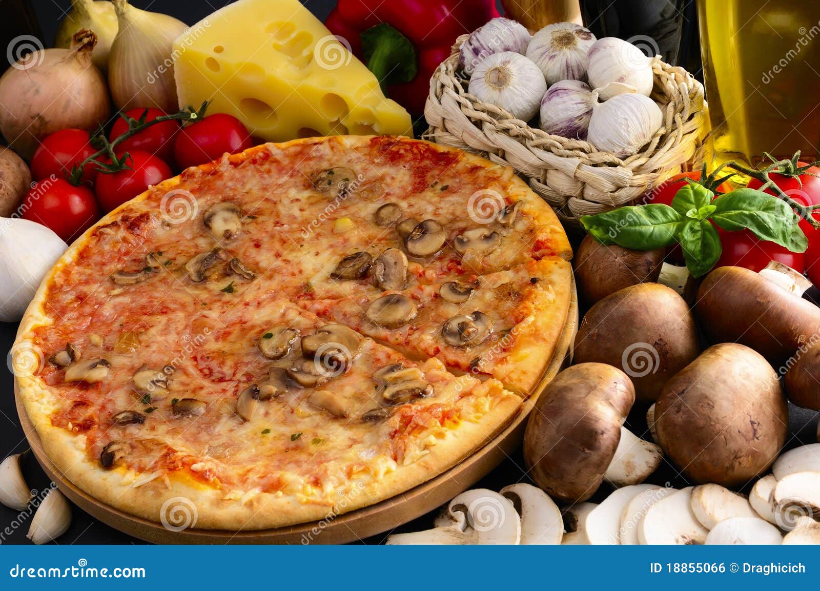 Traditional pizza stock photo. Image of green, wooden - 18855066