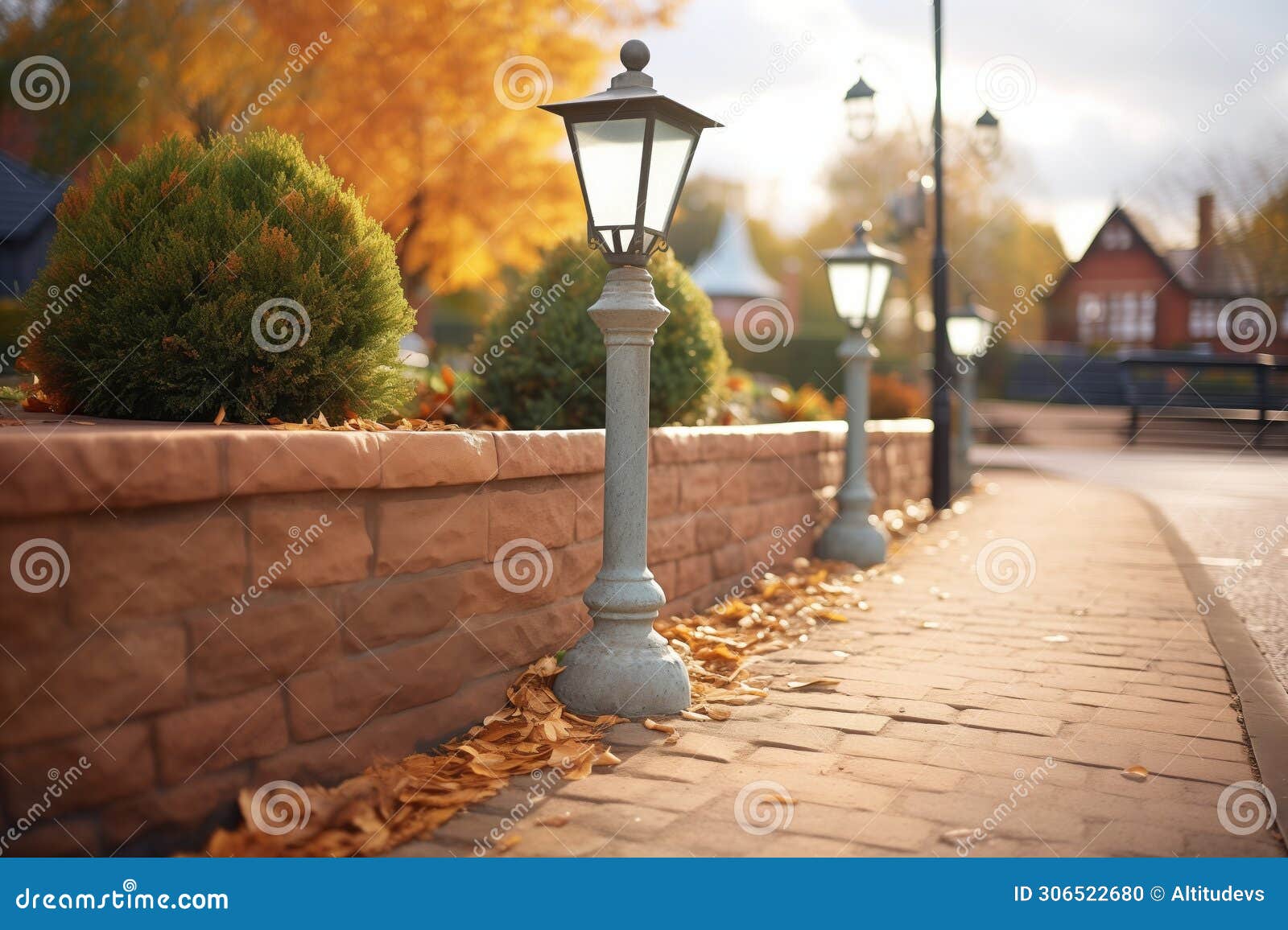 Traditional Post Lights by a Stone Pathway Stock Photo - Image of ...