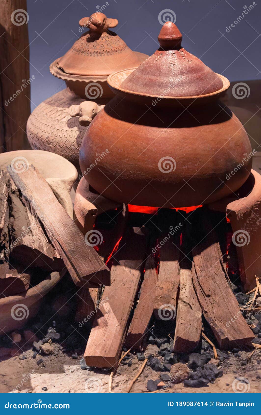 Traditional Pottery Clay Pot on Brick Campfire with Fire Stock Photo ...