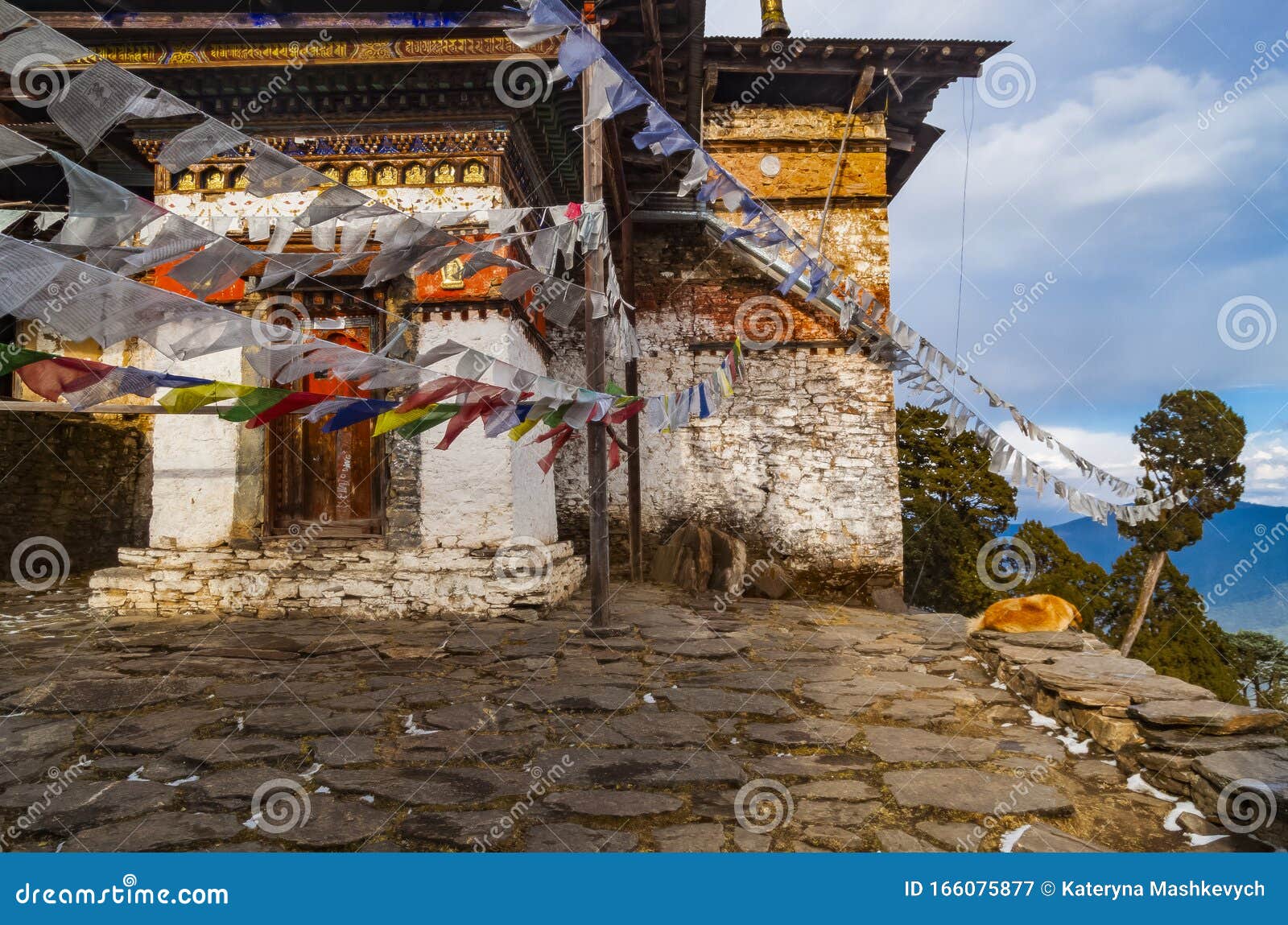 Traditional Prayer Tibetan Buddhist Flags Lung Ta and Ancient Building ...