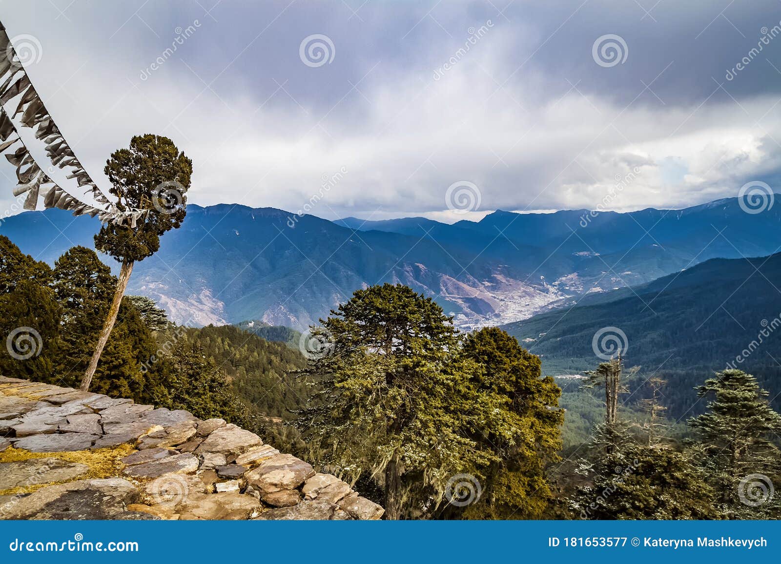 Traditional Prayer Tibetan Buddhist Flags Lung Ta and Ancient Building ...