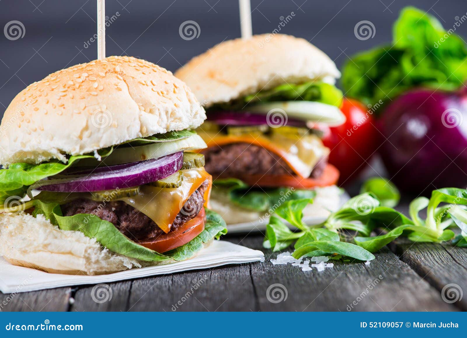 Traditional Pub Style Burger on Table Stock Image - Image of cheese ...