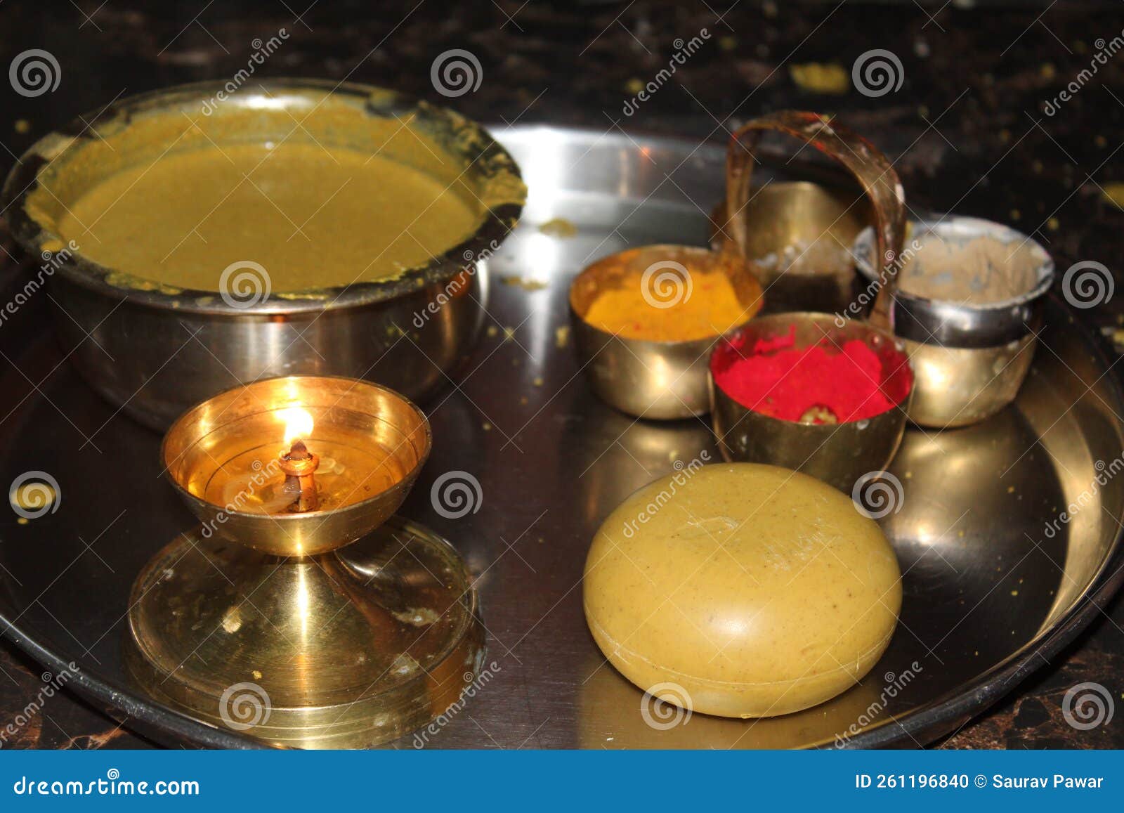 Traditional Puja Thali with Lamp Stock Photo - Image of indian, hindu ...