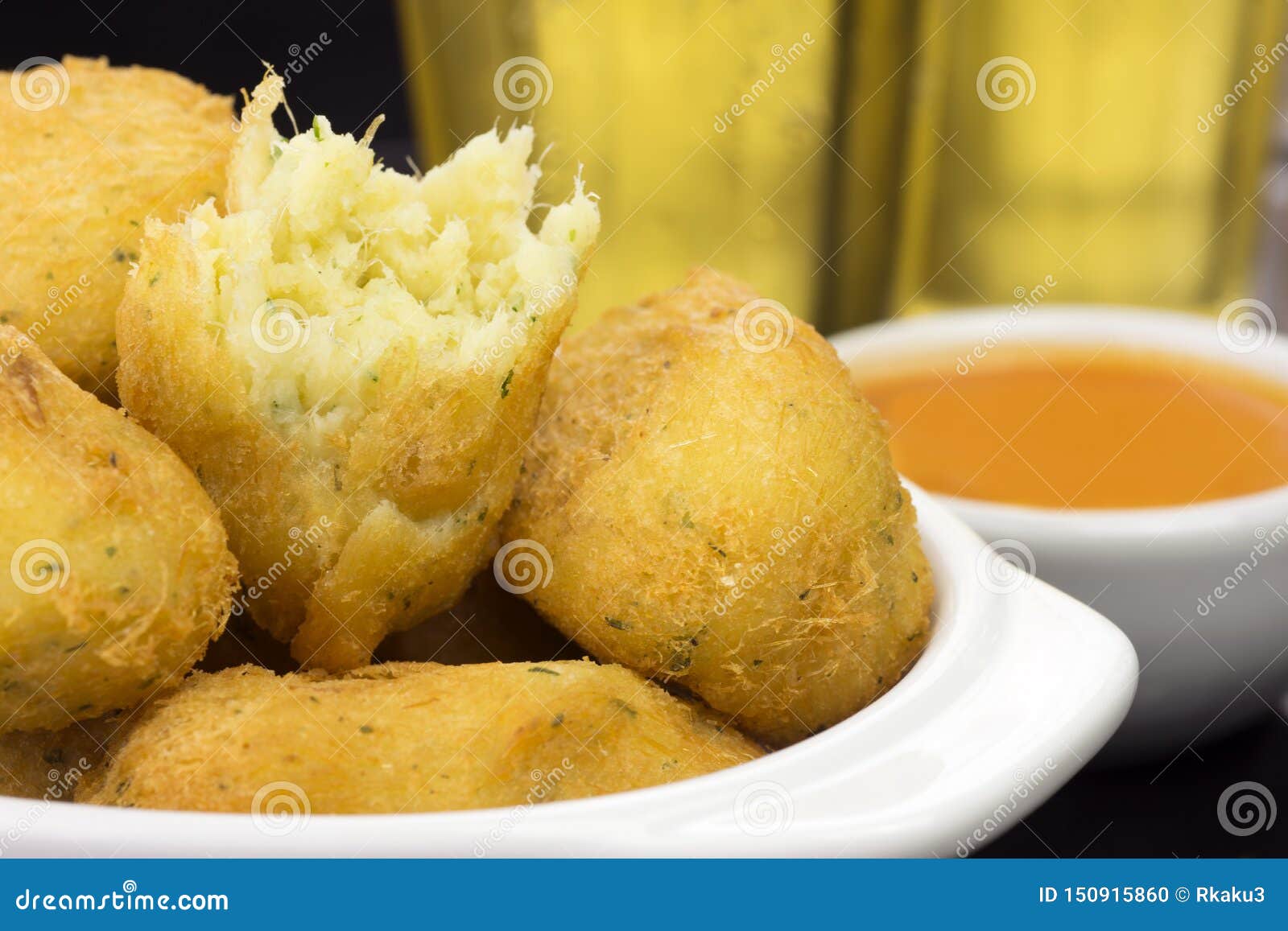 Traditional Recipe Codfish Balls in a Pub Table with One Open in Close ...