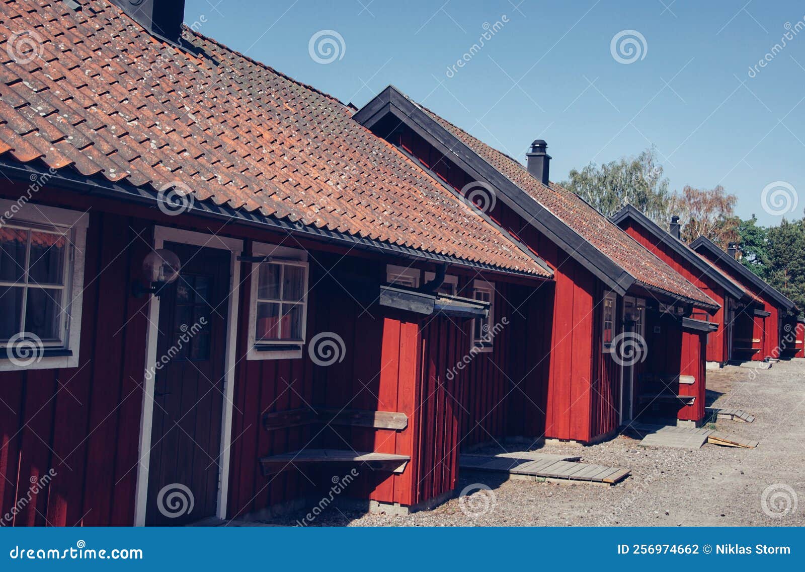 Traditional Red Buildings in Sweden Stock Photo - Image of cottage ...