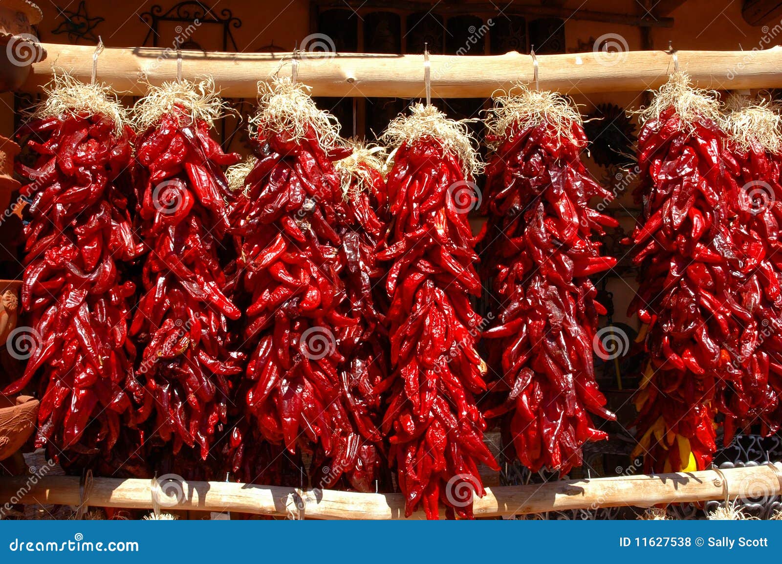 Traditional Red Chili Ristras Hanging in Open Air Stock Photo - Image ...