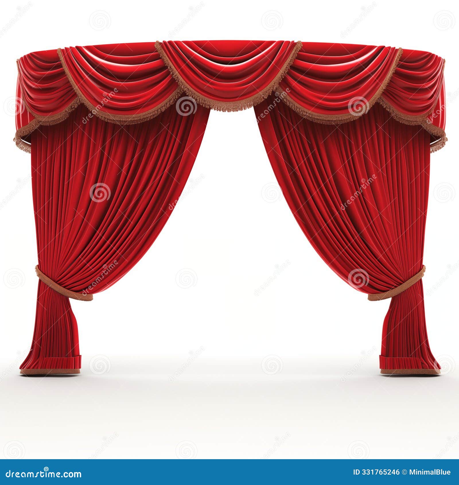 Traditional Red Curtains with Elegant Drapery and Rich Fabric on White ...