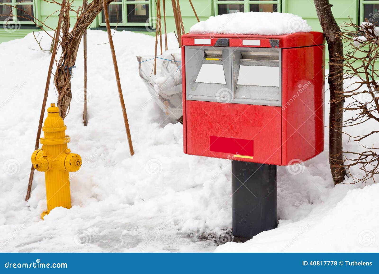A Traditional Red Japanese Postbox at Winter Time Covered Stock Photo ...