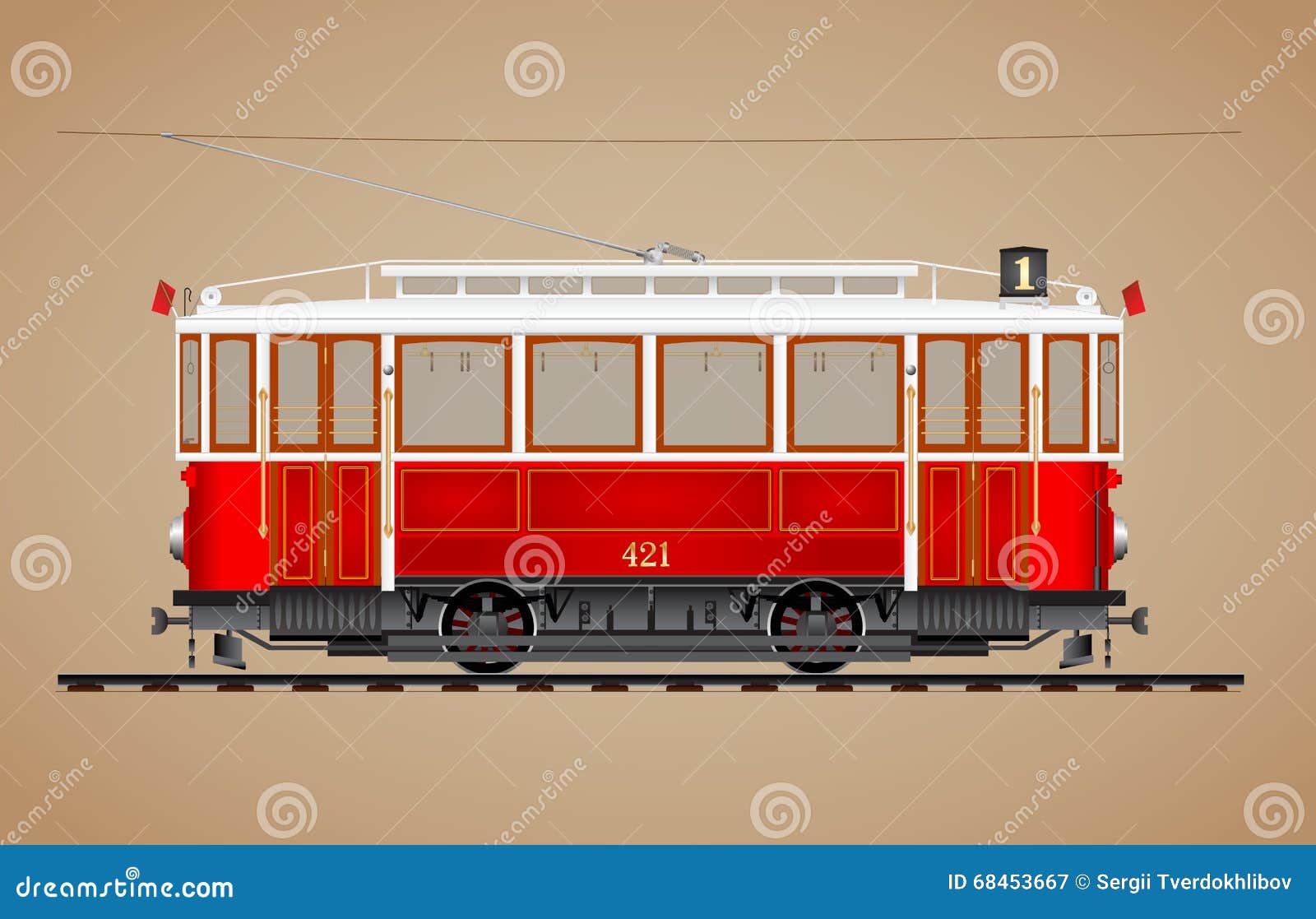 Traditional red tram stock illustration. Illustration of cityscape ...