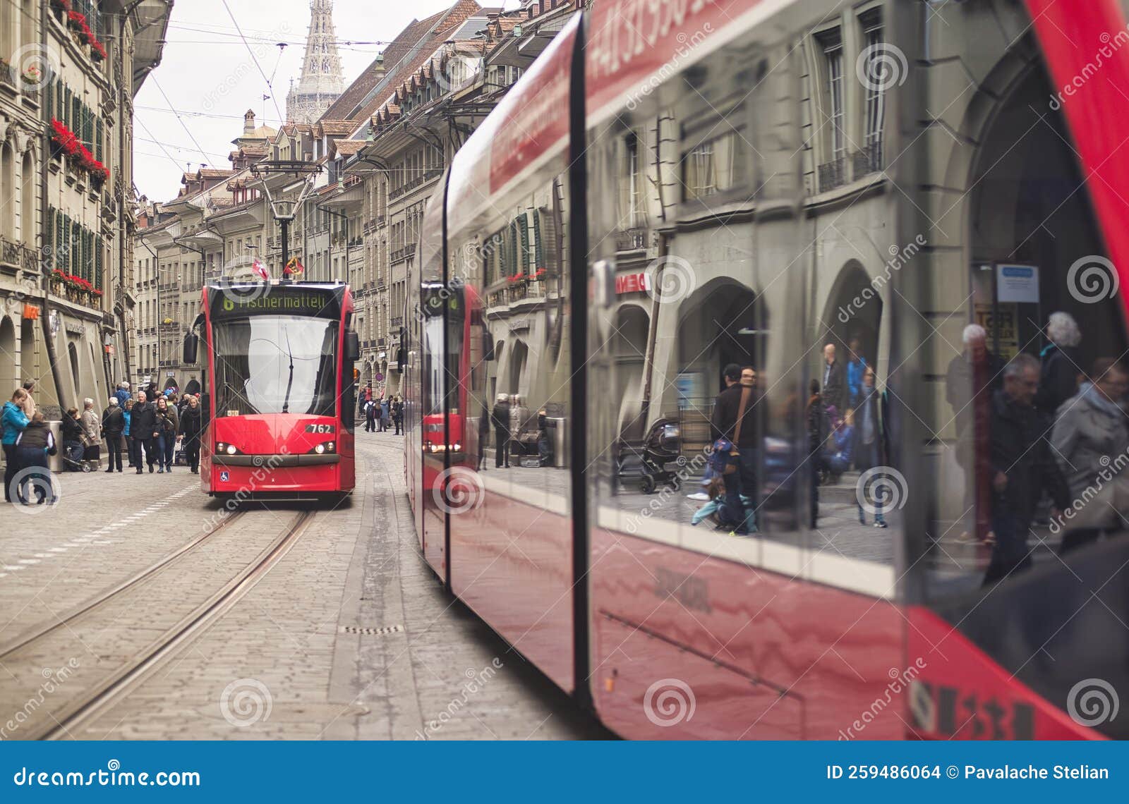 Traditional Red Trams at the Streets of Bern Editorial Stock Image ...