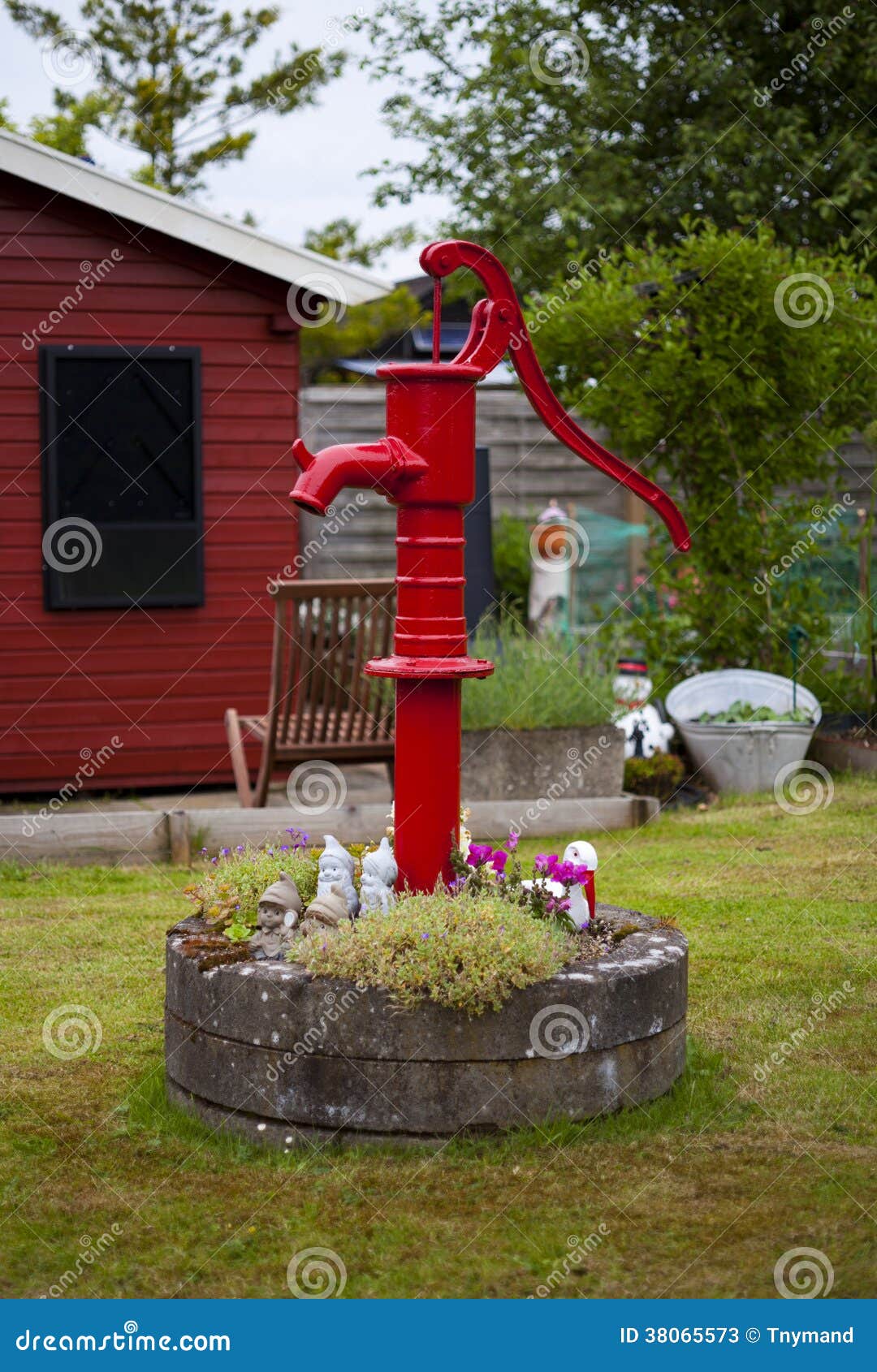 Traditional Red Water Pump in Garden Stock Image - Image of pump ...