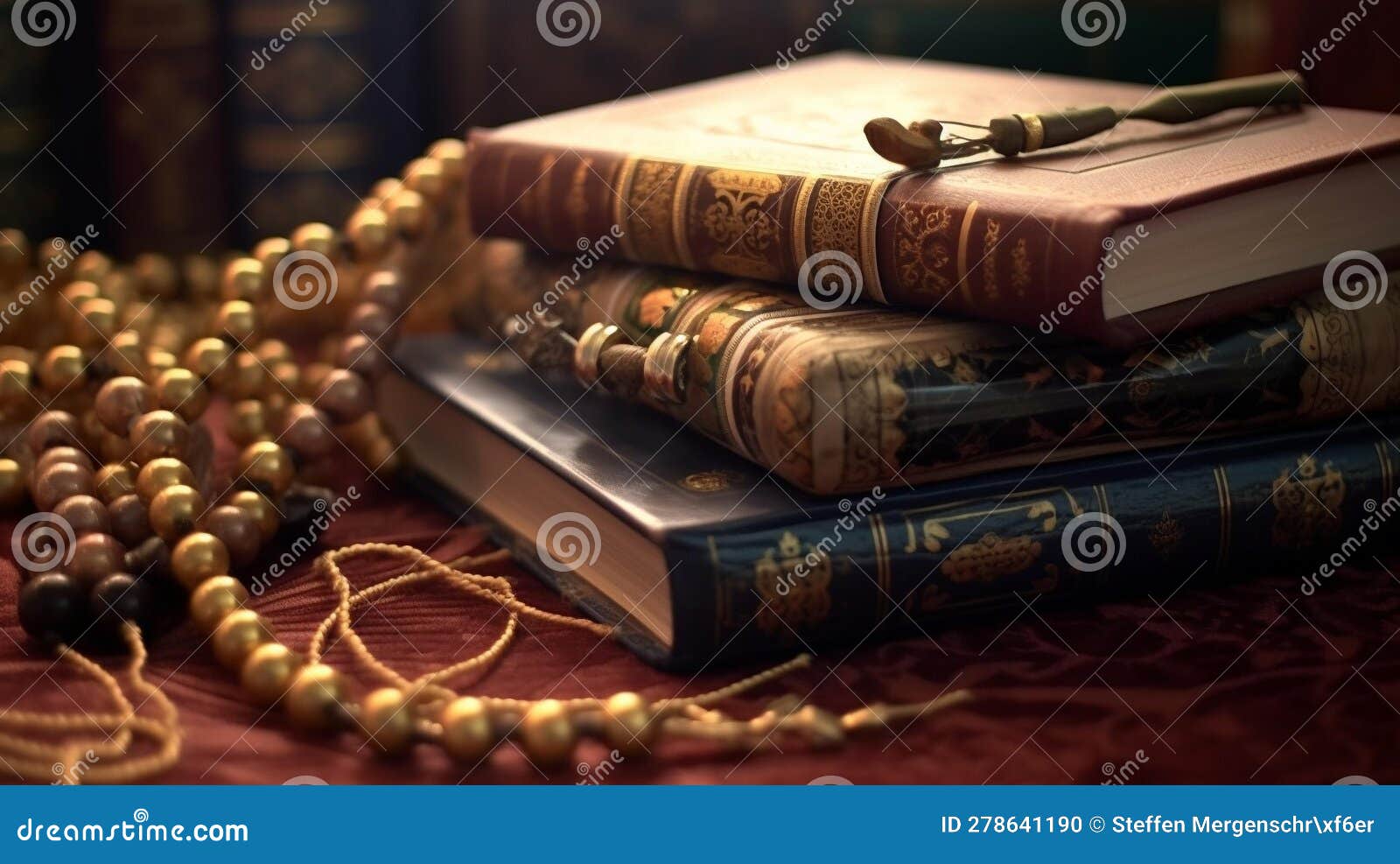 Traditional Religious Study Materials with Prayer Beads Stock ...