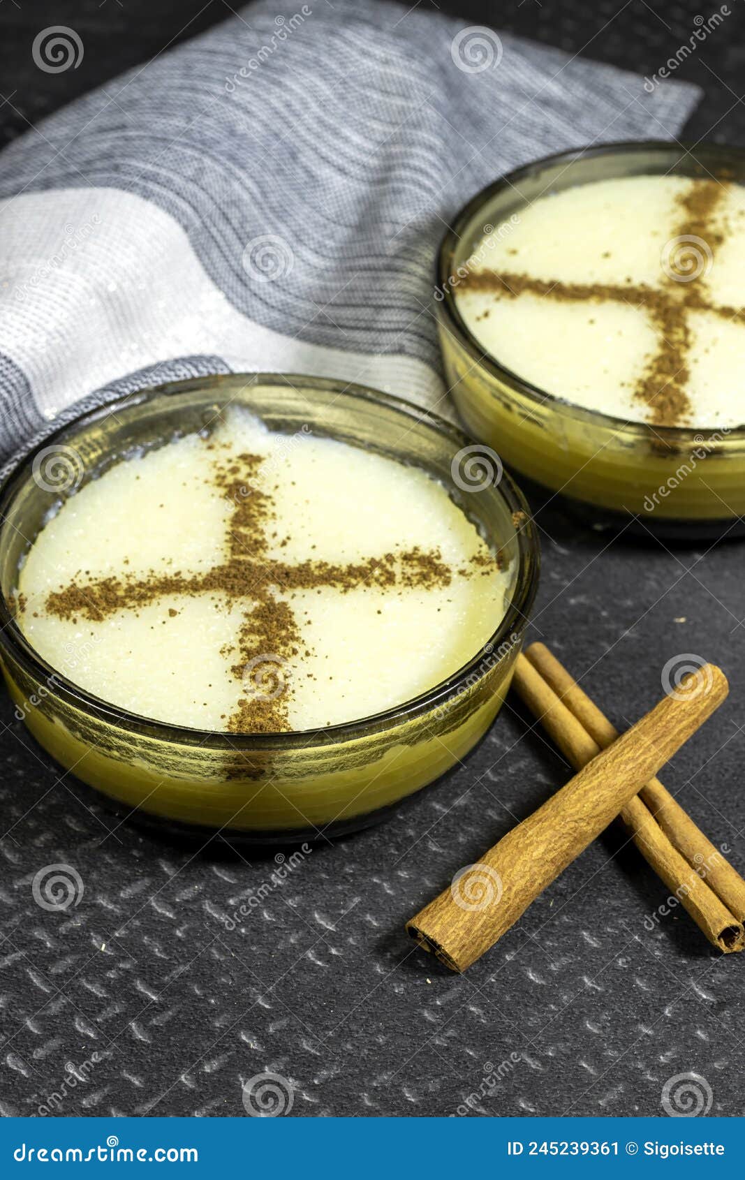Traditional Rice Pudding with Cinnamon Named in Algeria Mhabli Stock ...