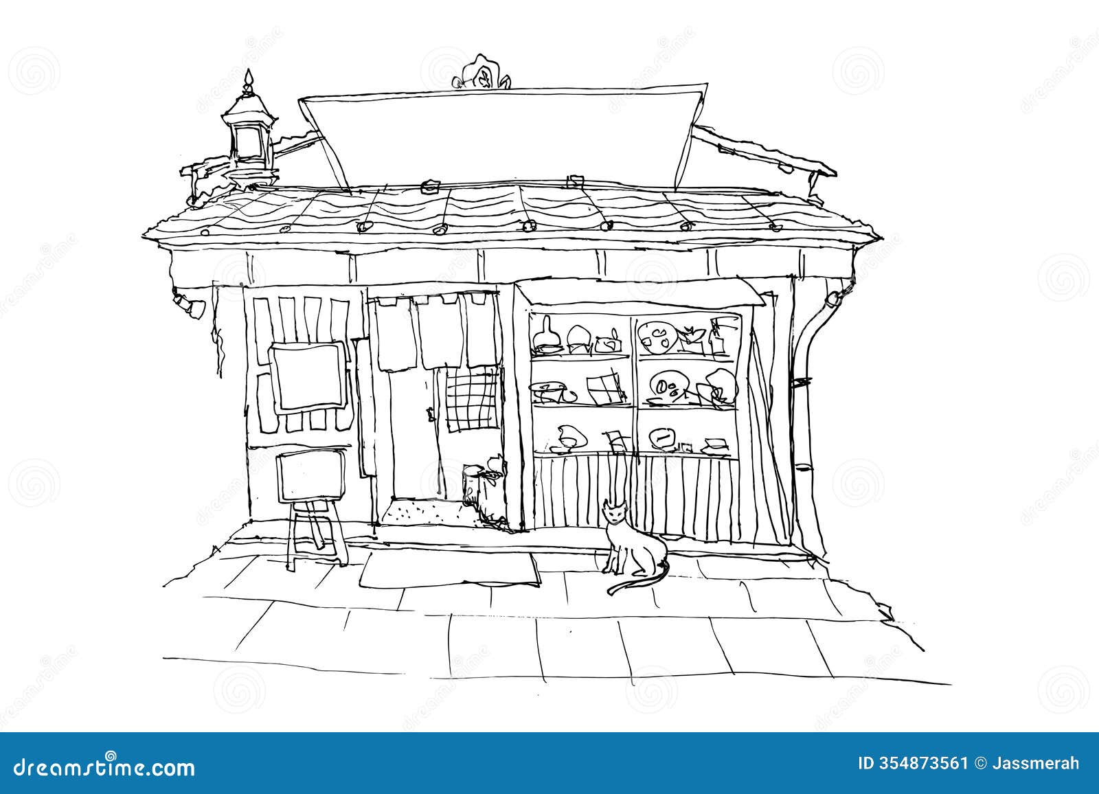 Traditional Roadside Stall, Simple Sketch Vector Illustration Stock ...