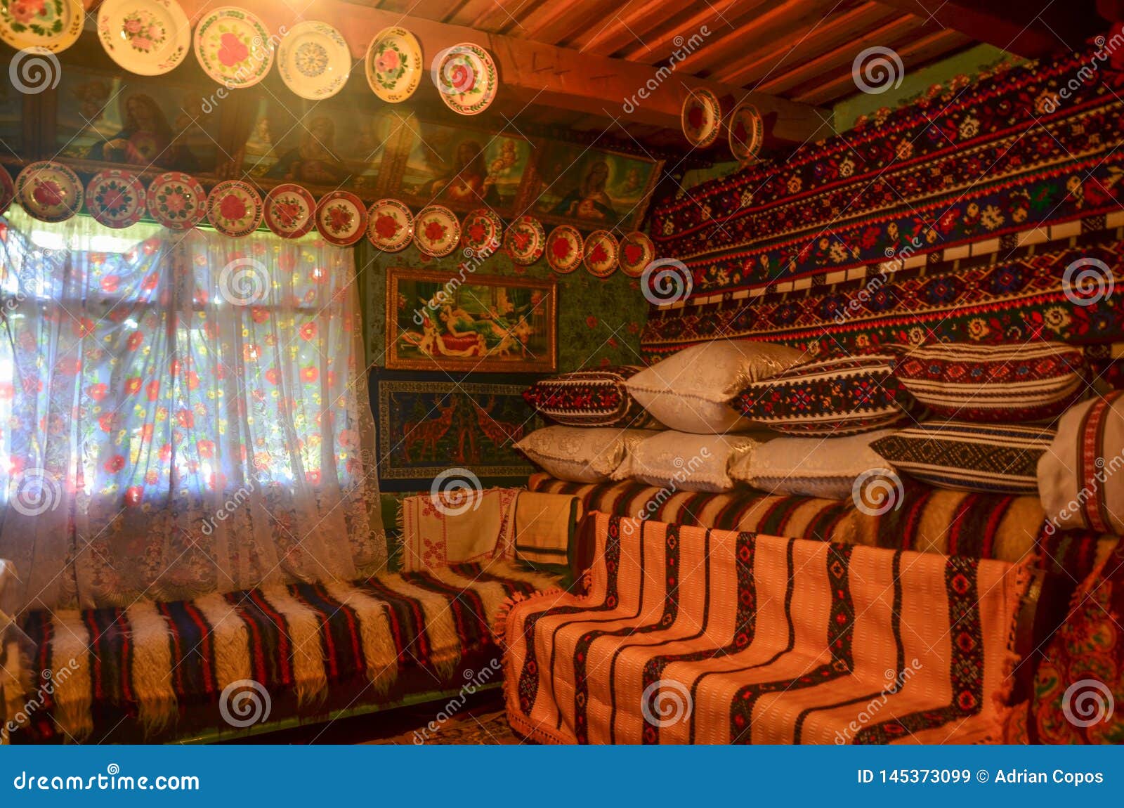Display of Traditional Romanian Textiles in a in a Village in Maramures ...