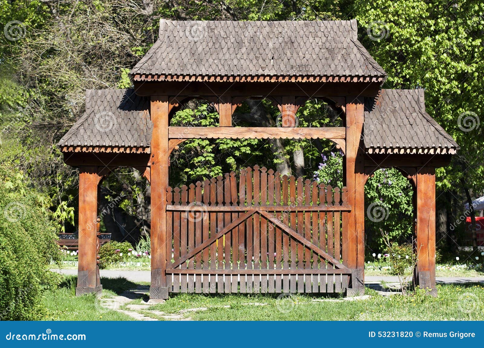 Traditional romanian gate stock photo. Image of roof - 53231820