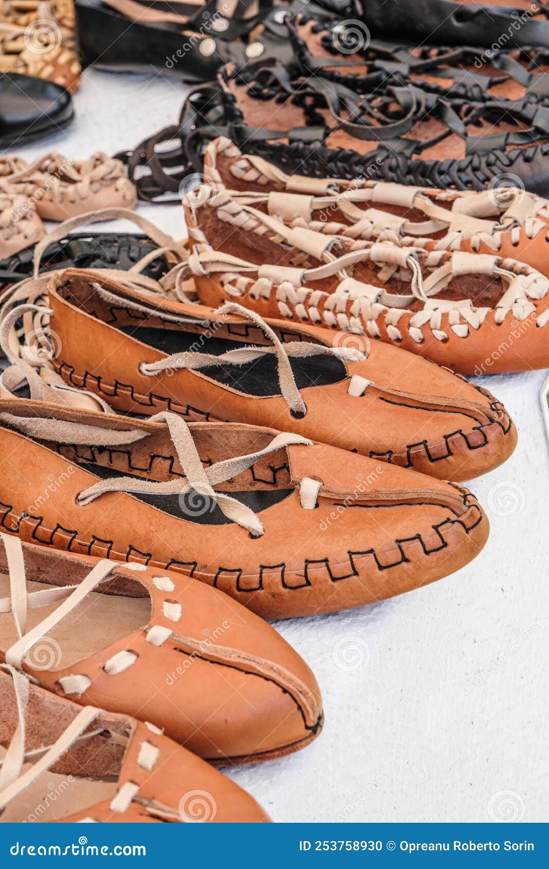 Traditional Romanian Peasant Leather Shoes Stock Photo - Image of ...