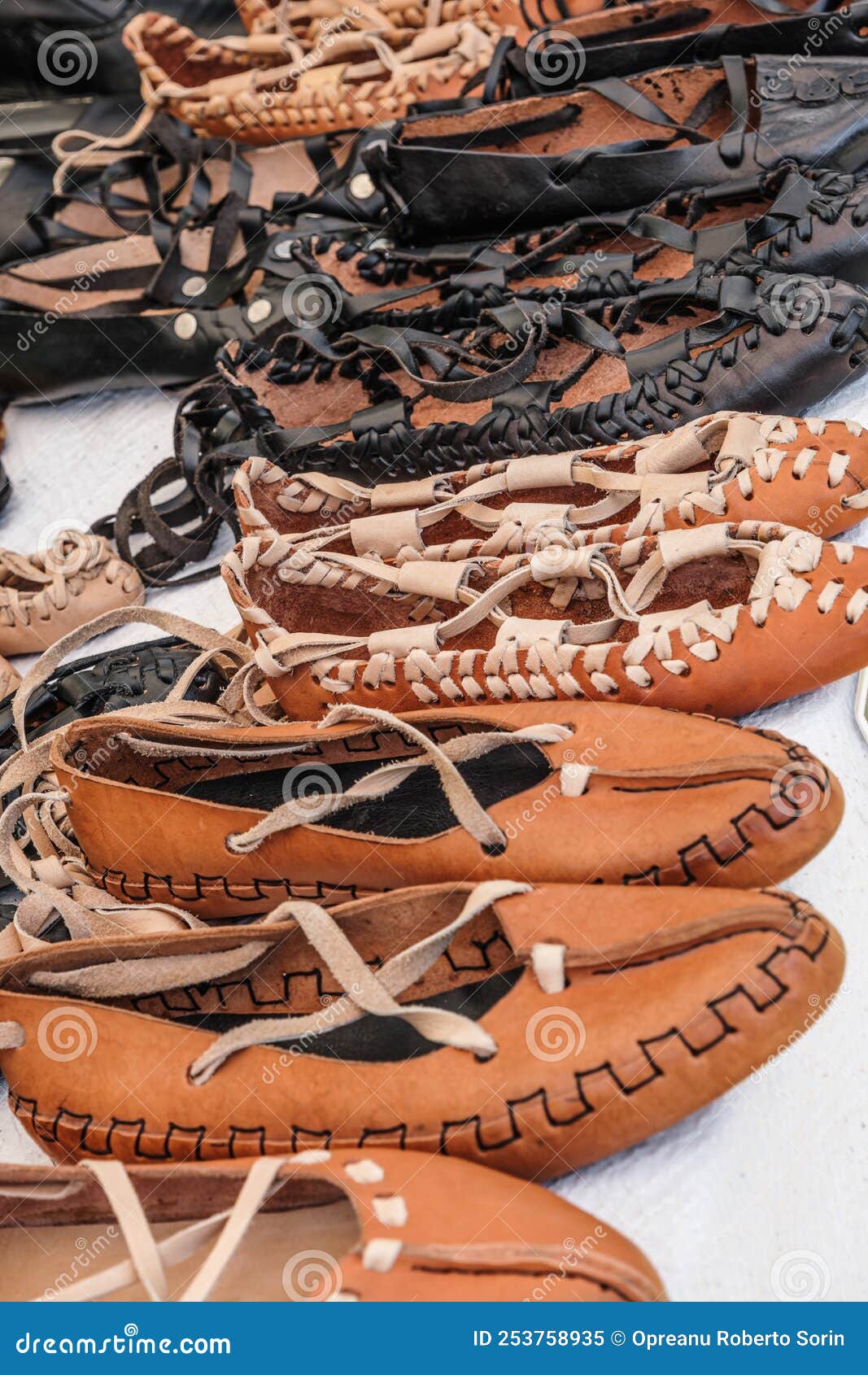 Traditional Romanian Peasant Leather Shoes Stock Image - Image of ...