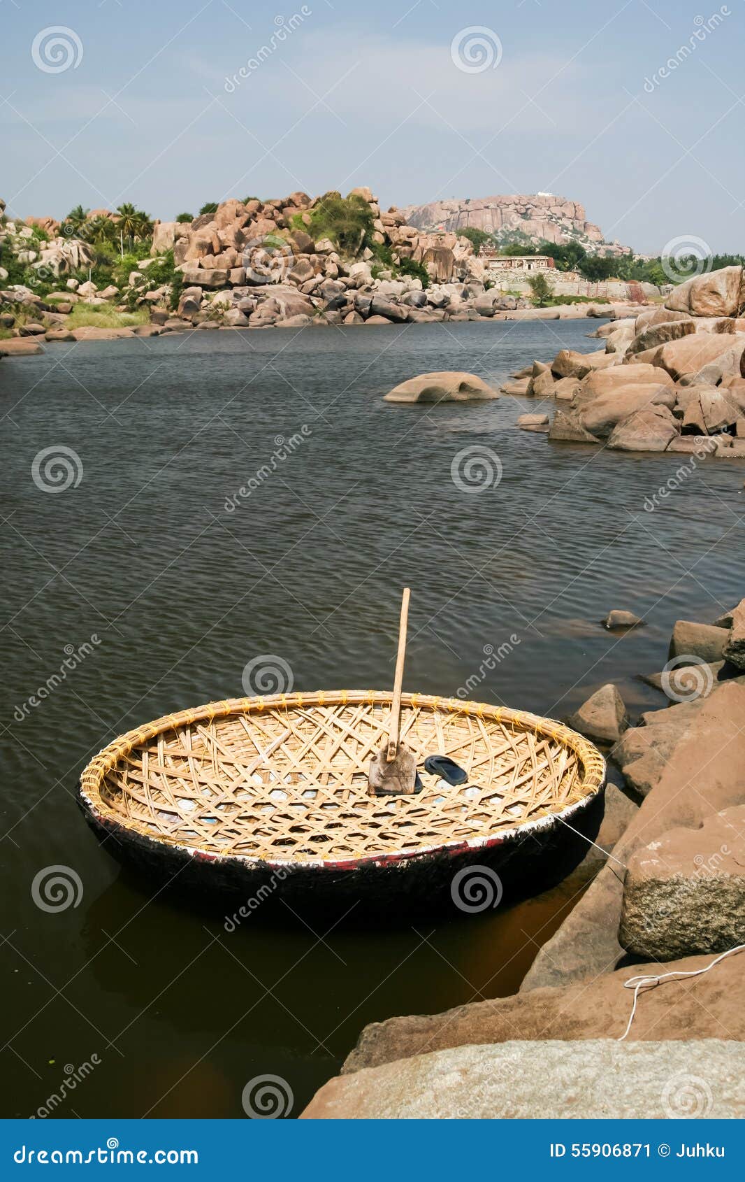 Traditional Round Boat in Hampi Stock Image - Image of shore, ancient ...