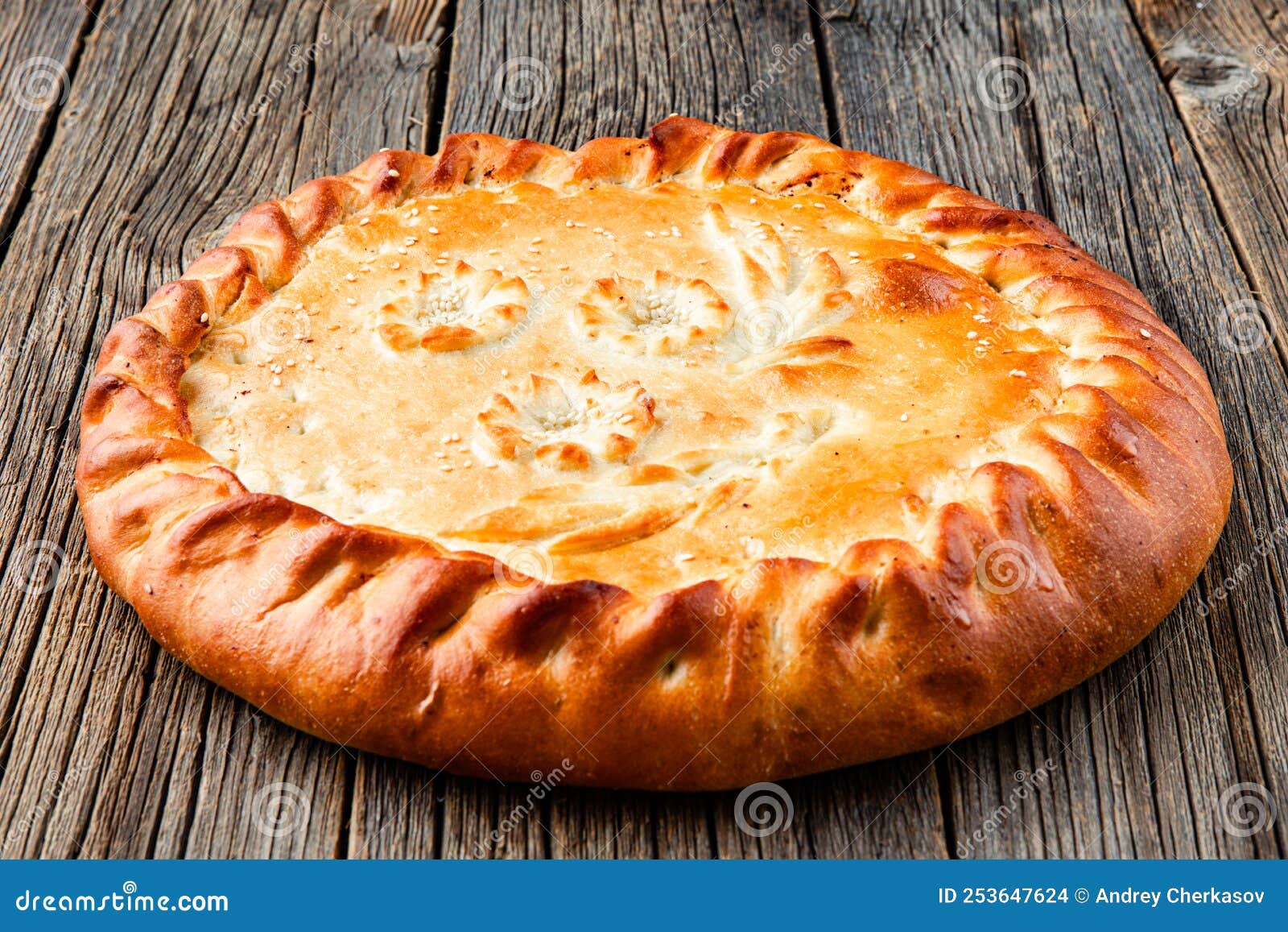 Traditional Russian Big Meat Filled Pie Stock Photo - Image of baked ...