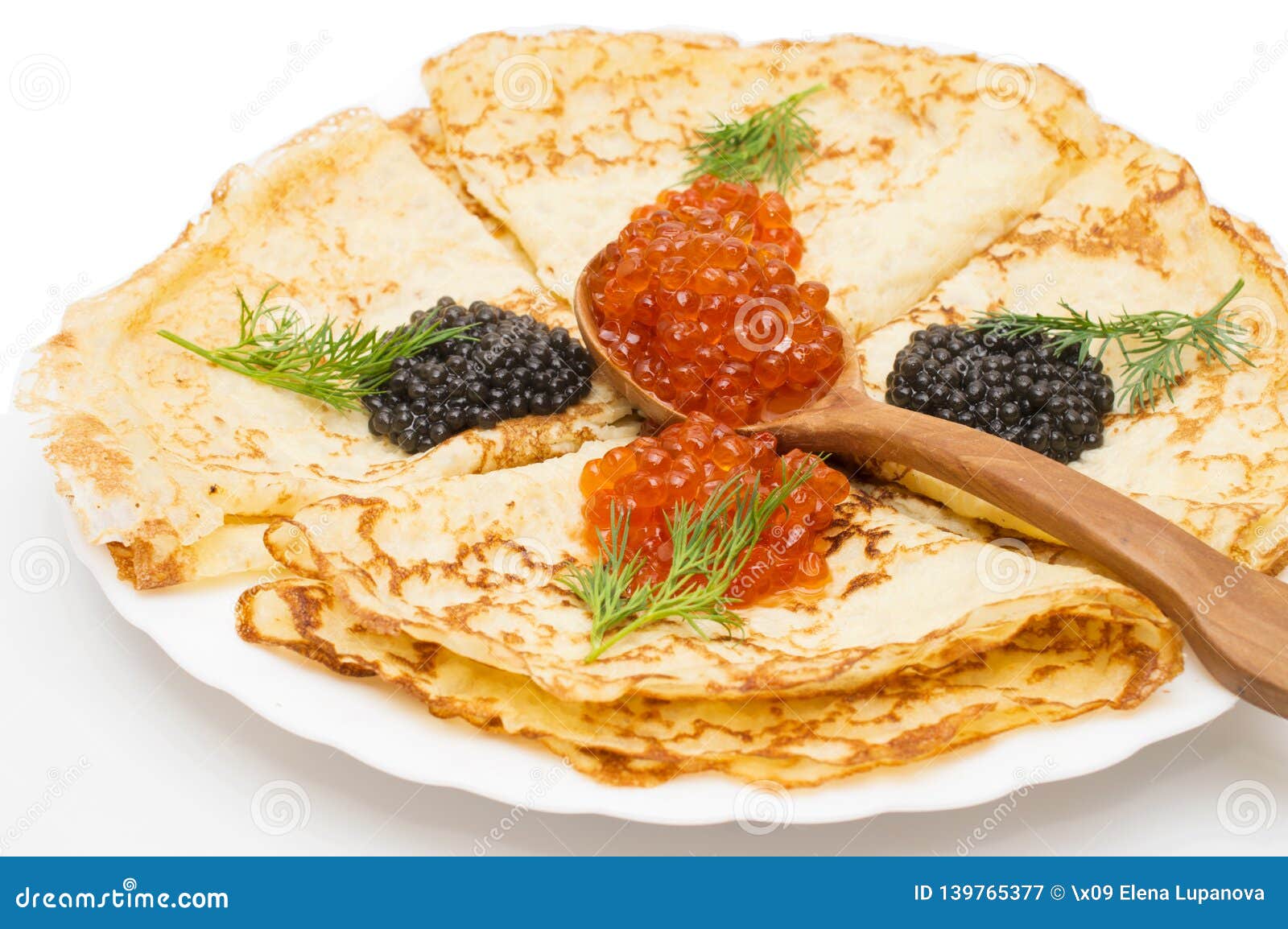 Traditional Russian Crepes with Black and Red Caviar. Stock Image ...