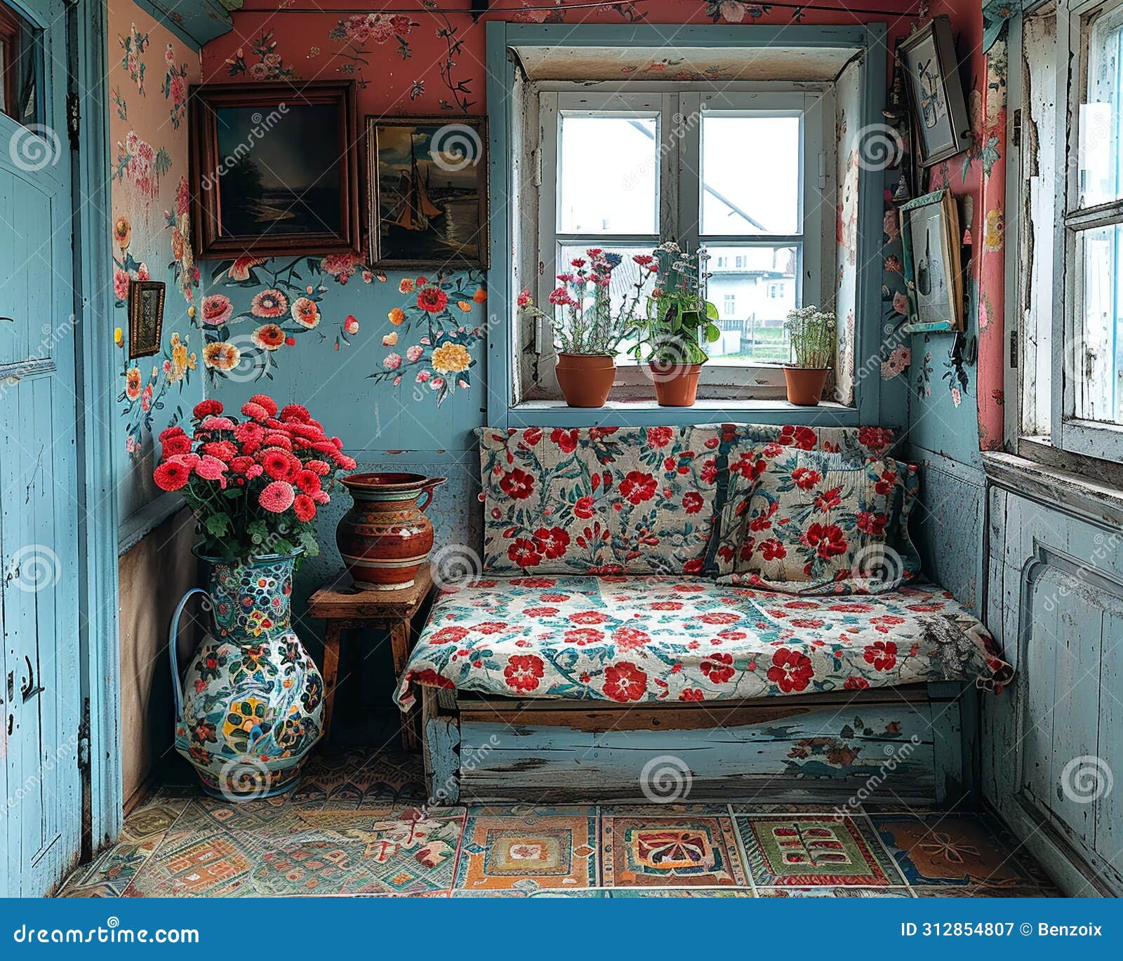 Traditional Russian Dacha with Folk Art and a Samovar Stock Image ...