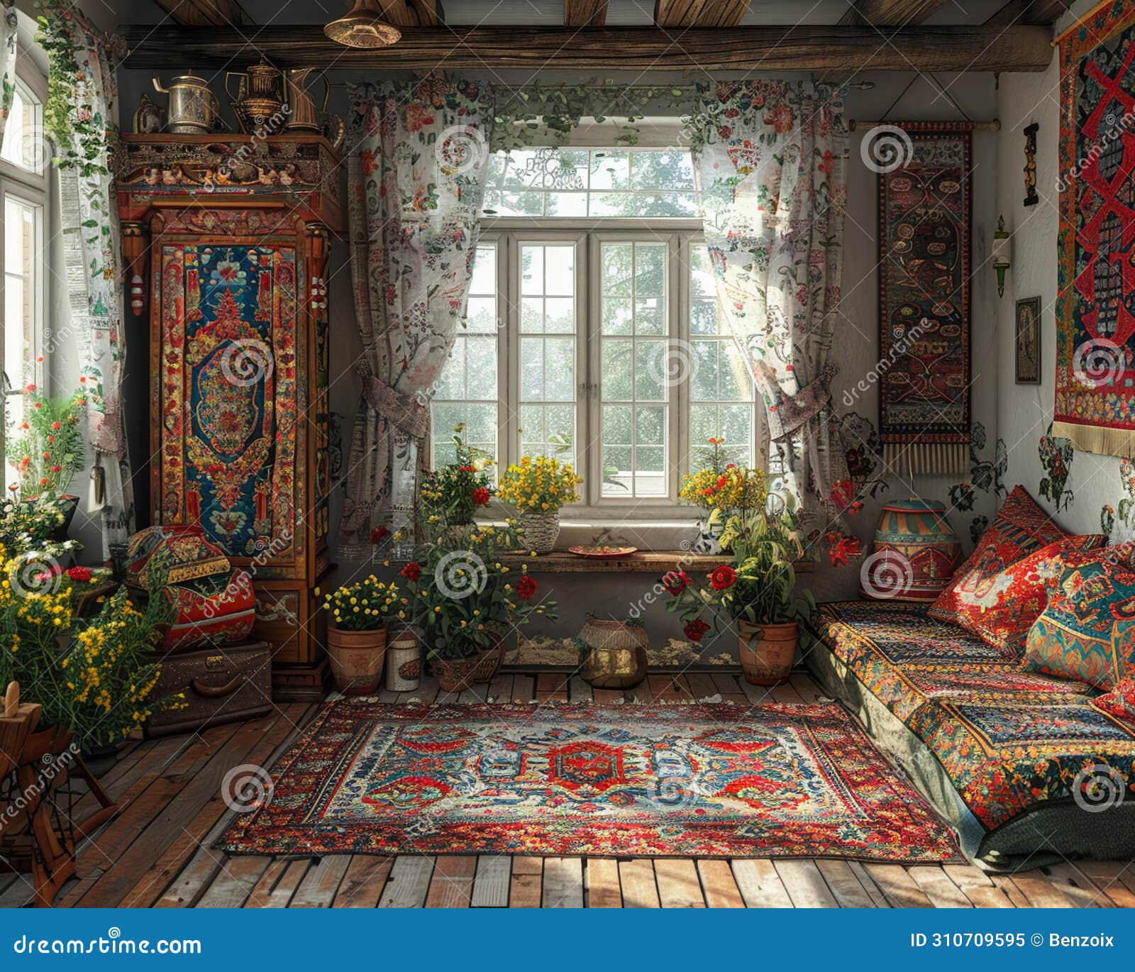 Traditional Russian Dacha with Folk Art and a Samovar3D Render. Stock ...