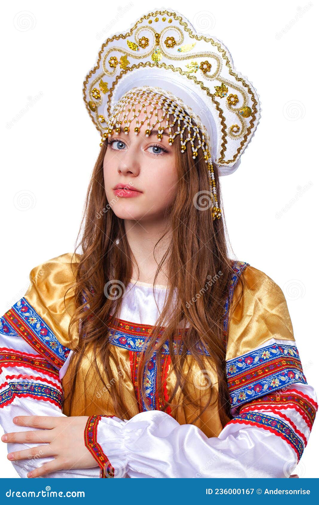 Traditional Russian Folk Costume Portrait Of A Young Beautiful Girl