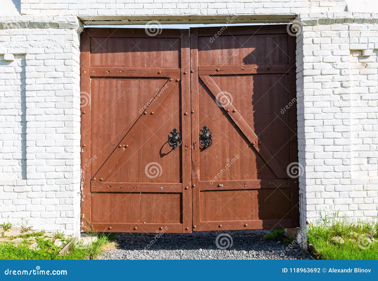 Traditional Russian Massive Wooden Gate with Knobs Stock Photo - Image ...