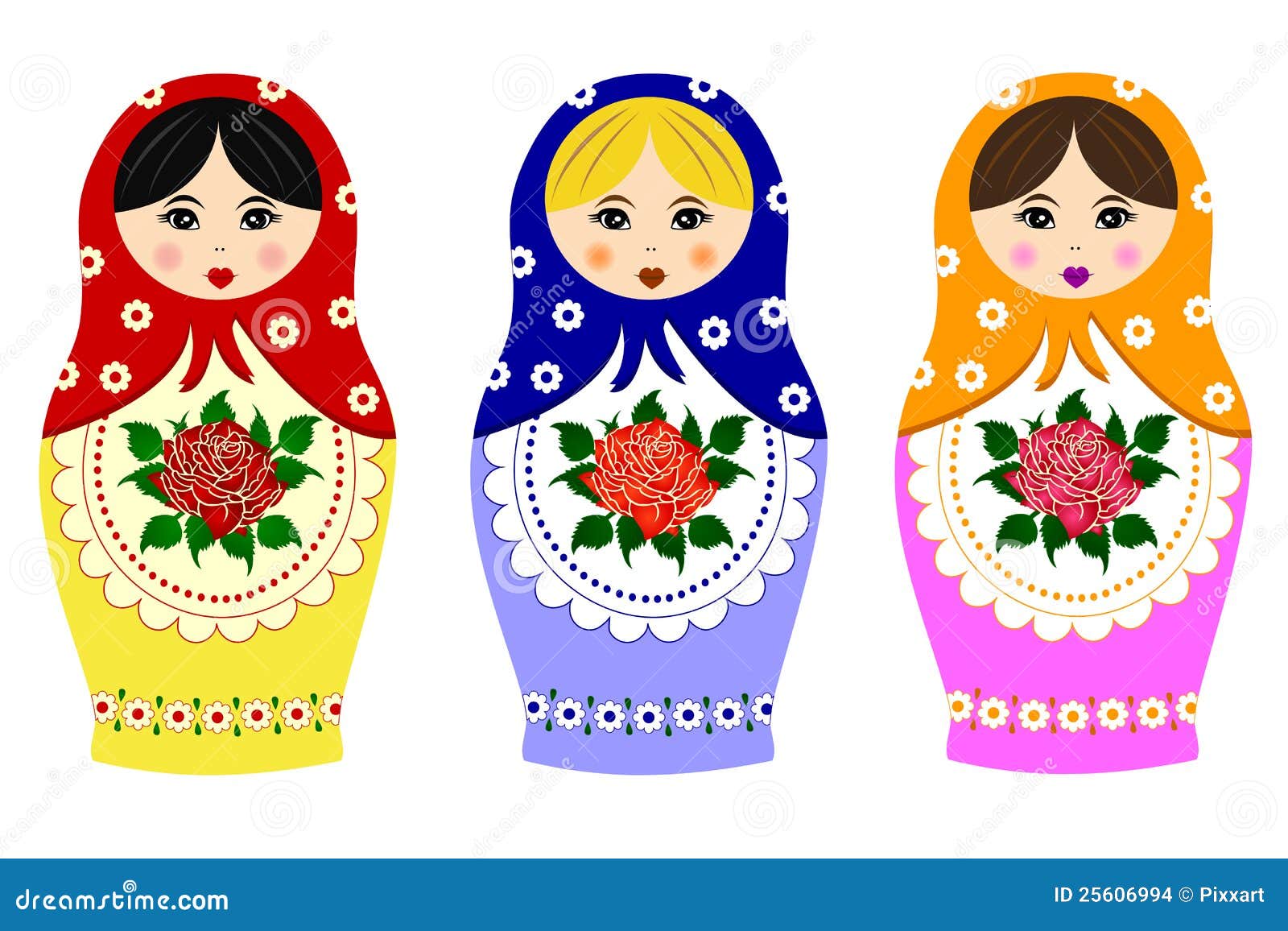 Traditional Russian Matryoshka (matrioshka) Dolls. Cartoon Vector ...