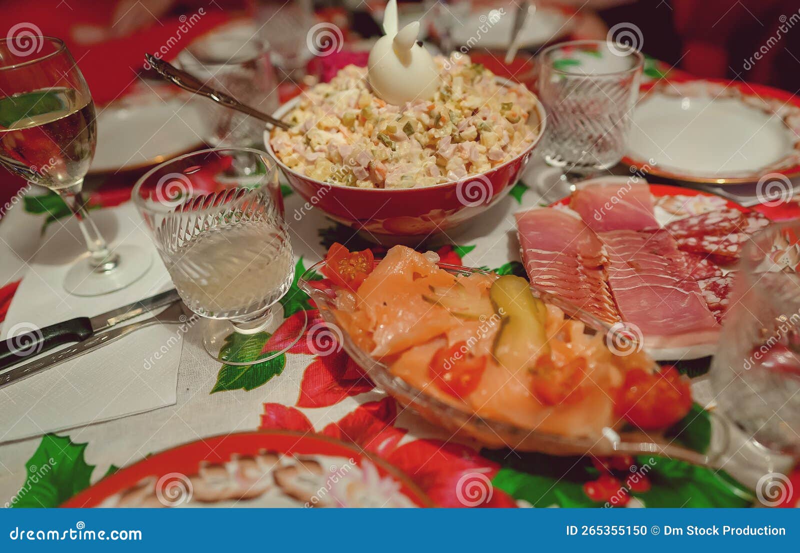 Traditional Russian New Year`s Table. Stock Photo - Image of mixed ...