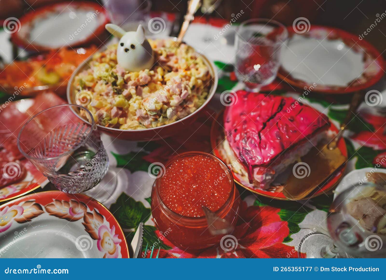 Traditional Russian New Year`s Table. Stock Image - Image of potato ...