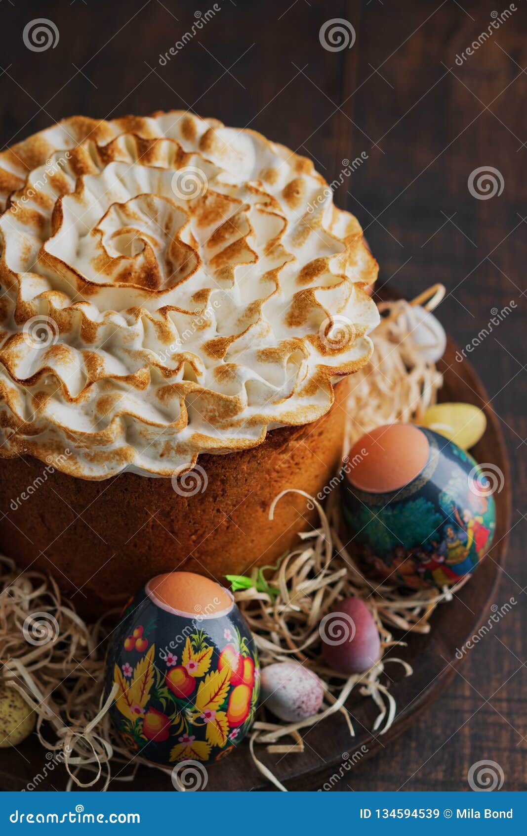 Traditional Russian Orthodox Easter Bread the Kulich on Dark Rustic ...