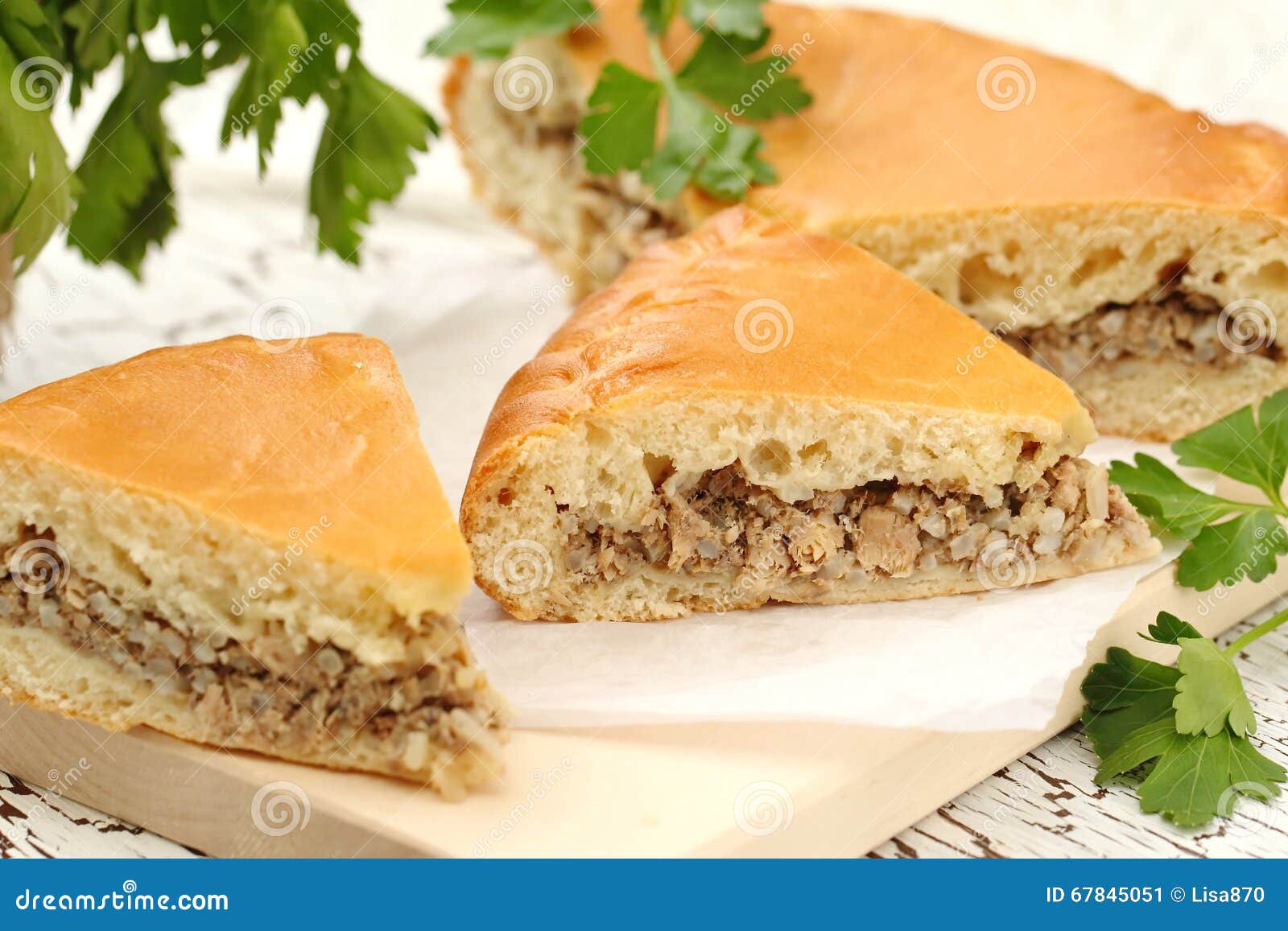 Traditional Russian Pie with Meat and Rice Stock Image - Image of dough ...