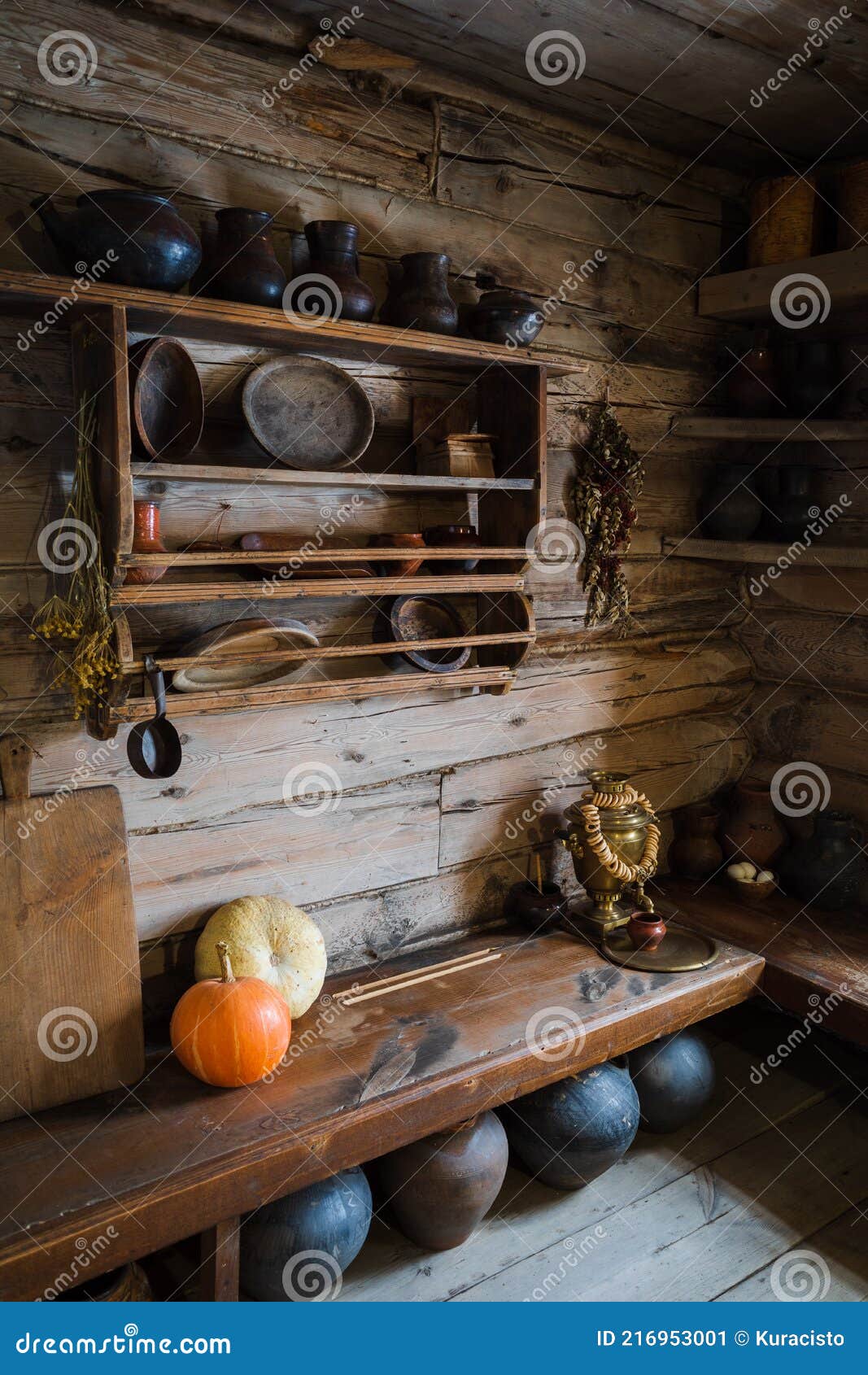 Traditional Russian Rustic House Interior Stock Image - Image of izba ...