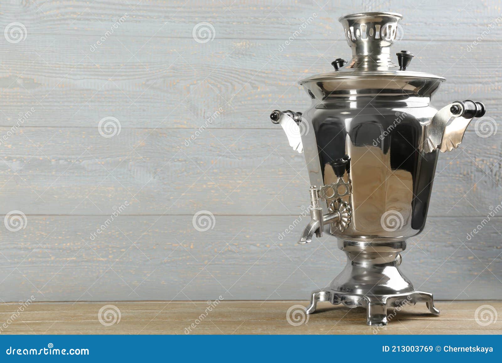 Traditional Russian Samovar on Wooden Table. Space for Text Stock Image ...