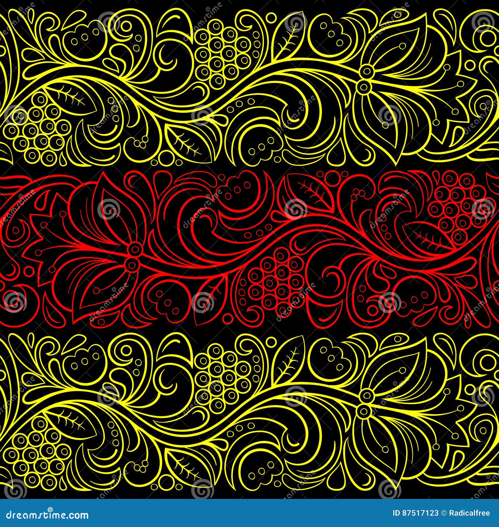 Traditional Russian Vector Seamless Pattern in Khokhloma Style. Stock ...