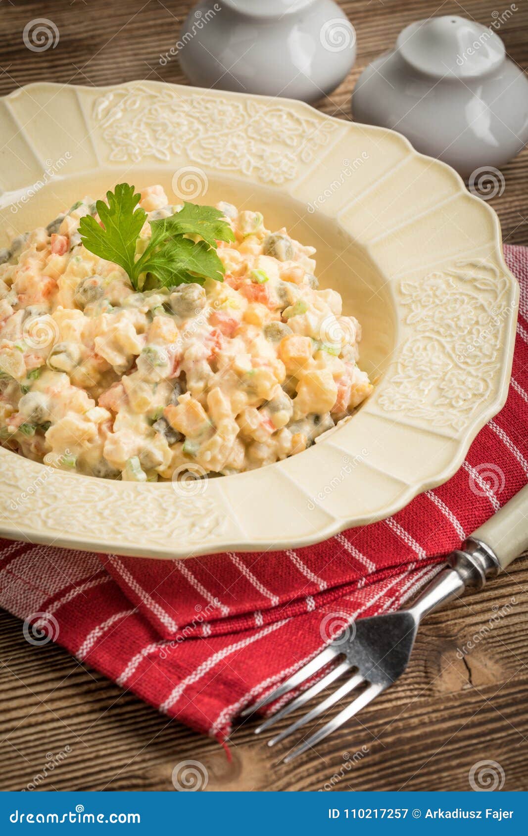 Traditional Russian Vegetable Salad. Stock Image - Image of gourmet, refreshment: 110217257