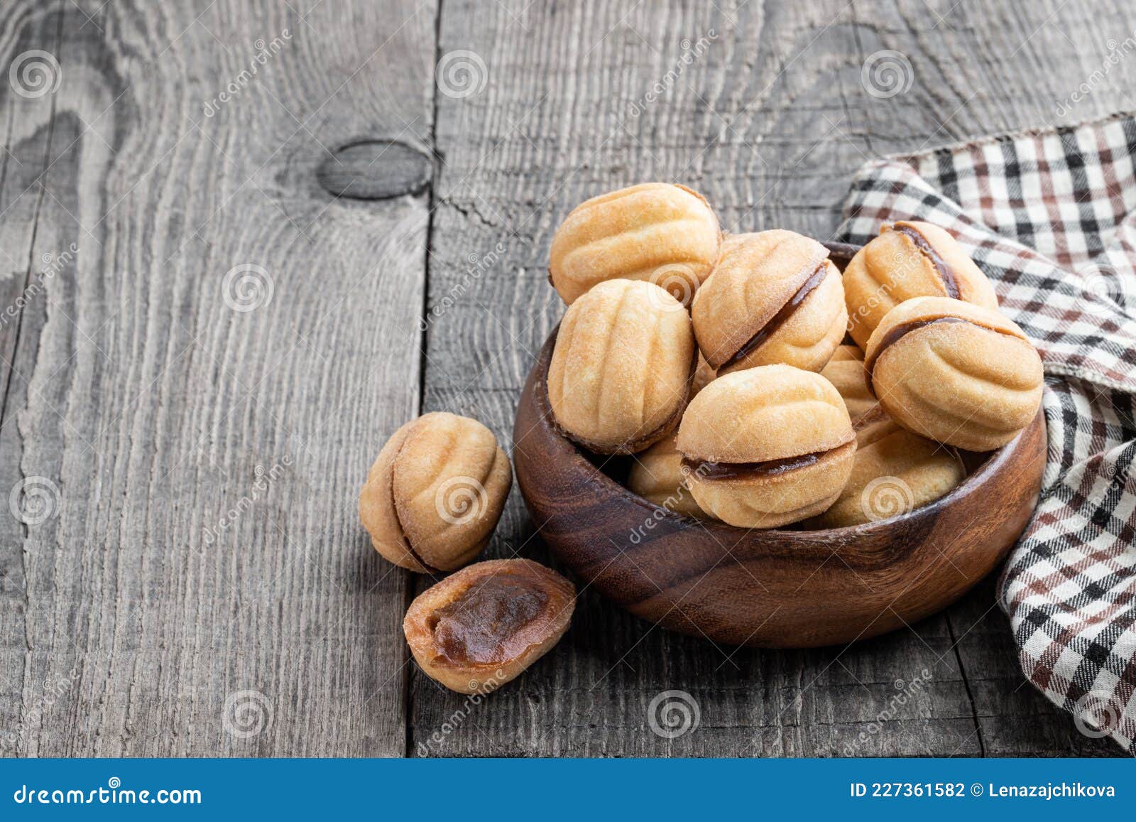 Traditional Russian Walnut Tea-cakes in Wooden Bowl on Rustic Table ...