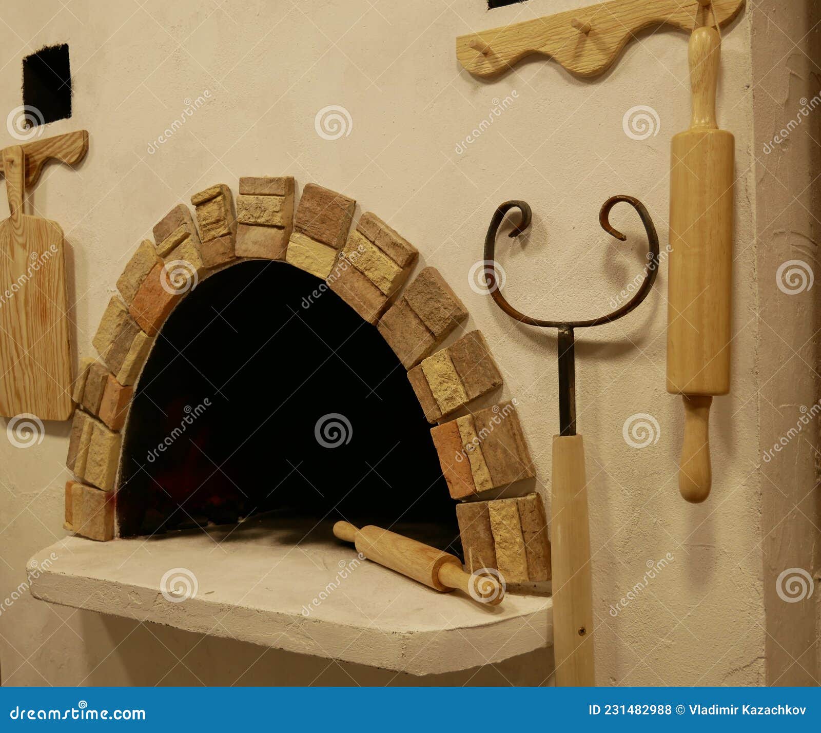Traditional Russian White Oven in the Interior. Stone Hearth and ...