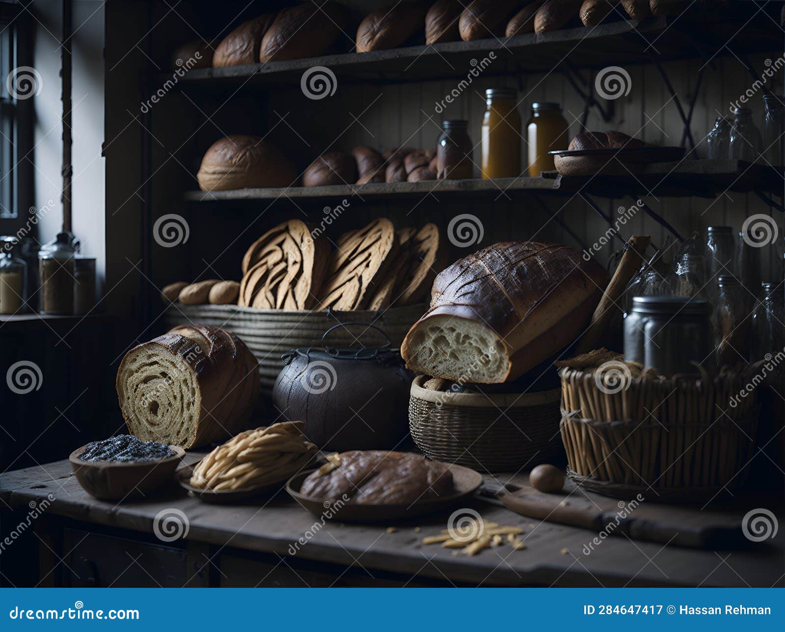 Traditional Rustic Bakery. Bread and Other Backed Goods on Display. Ai ...