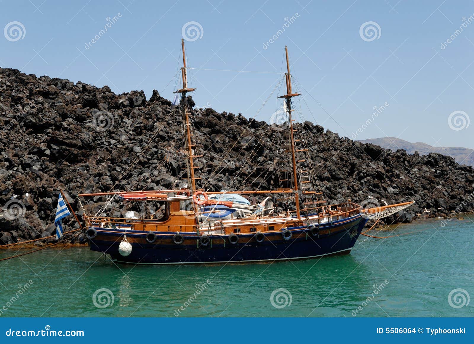 Traditional Sailing Boat in Greece Stock Photo - Image of santorini ...
