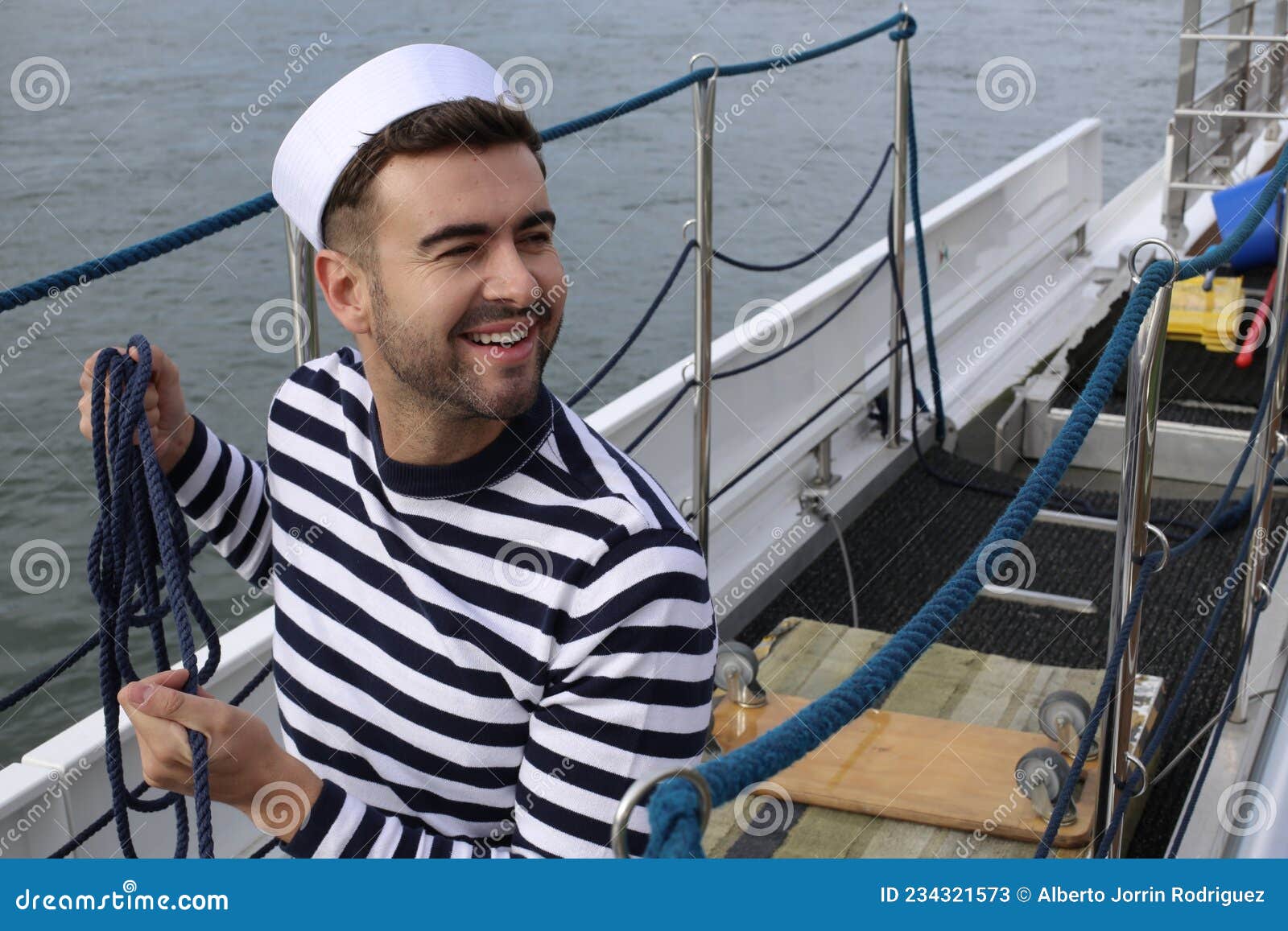 Traditional Sailor Working with a Rope Stock Image - Image of platform ...