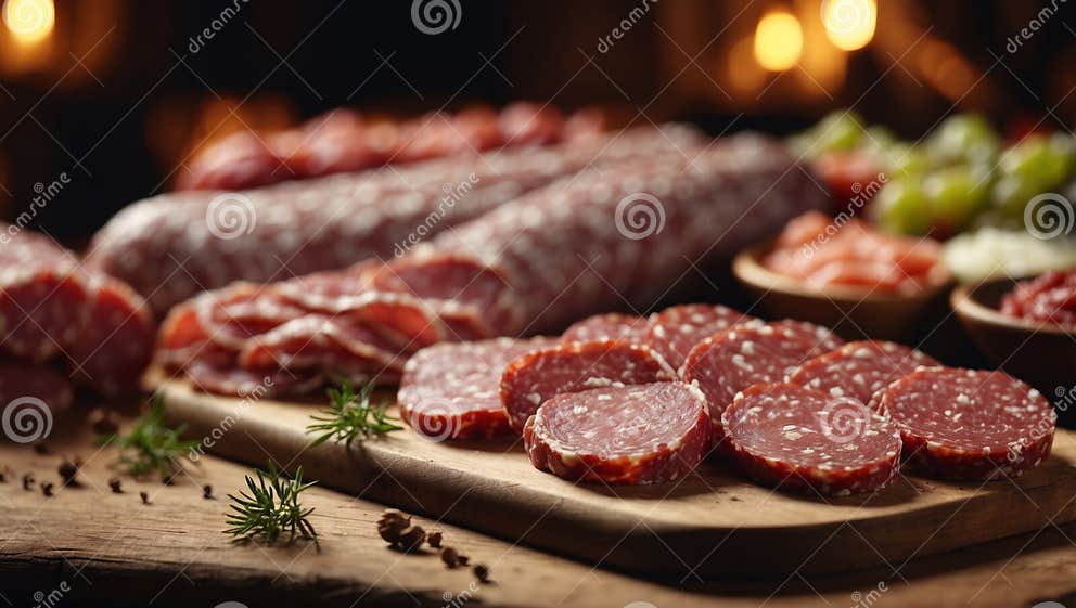 Traditional Salami and Assorted Cured Meat. Stock Image - Image of ...