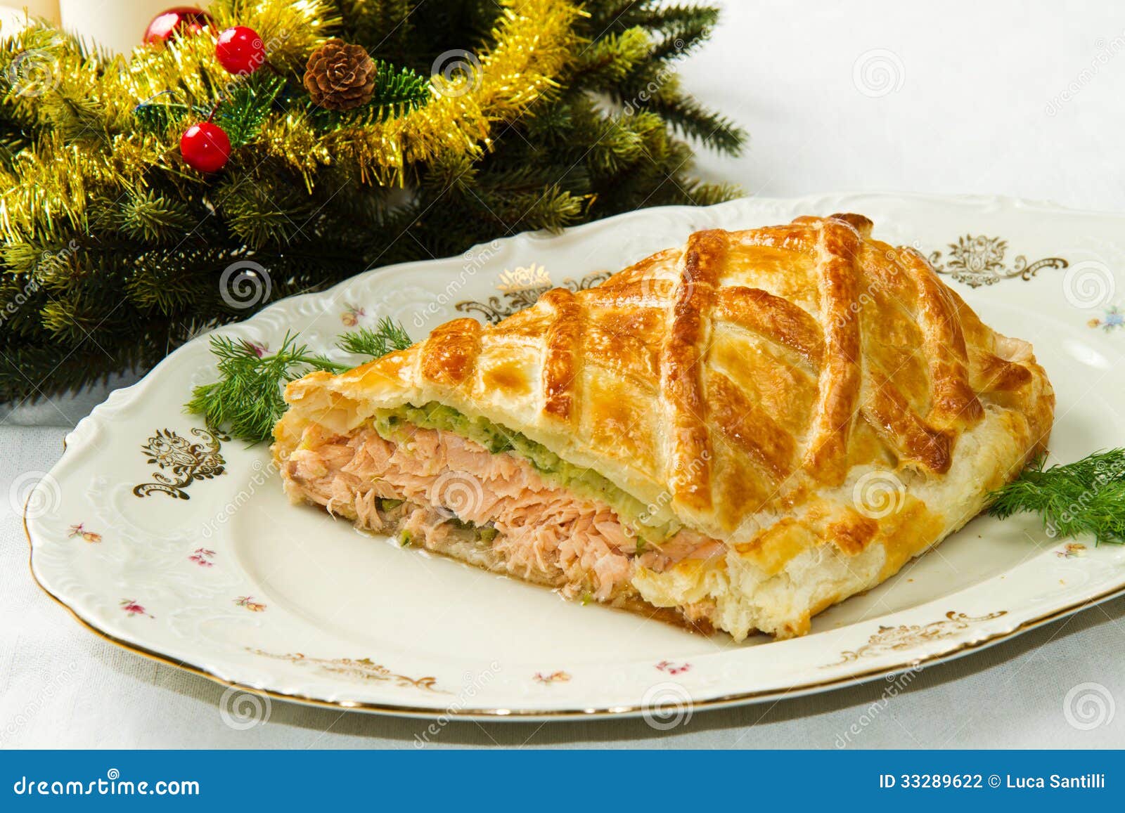 Traditional Salmon in Puff Pastry Stock Photo - Image of pastry, fish ...