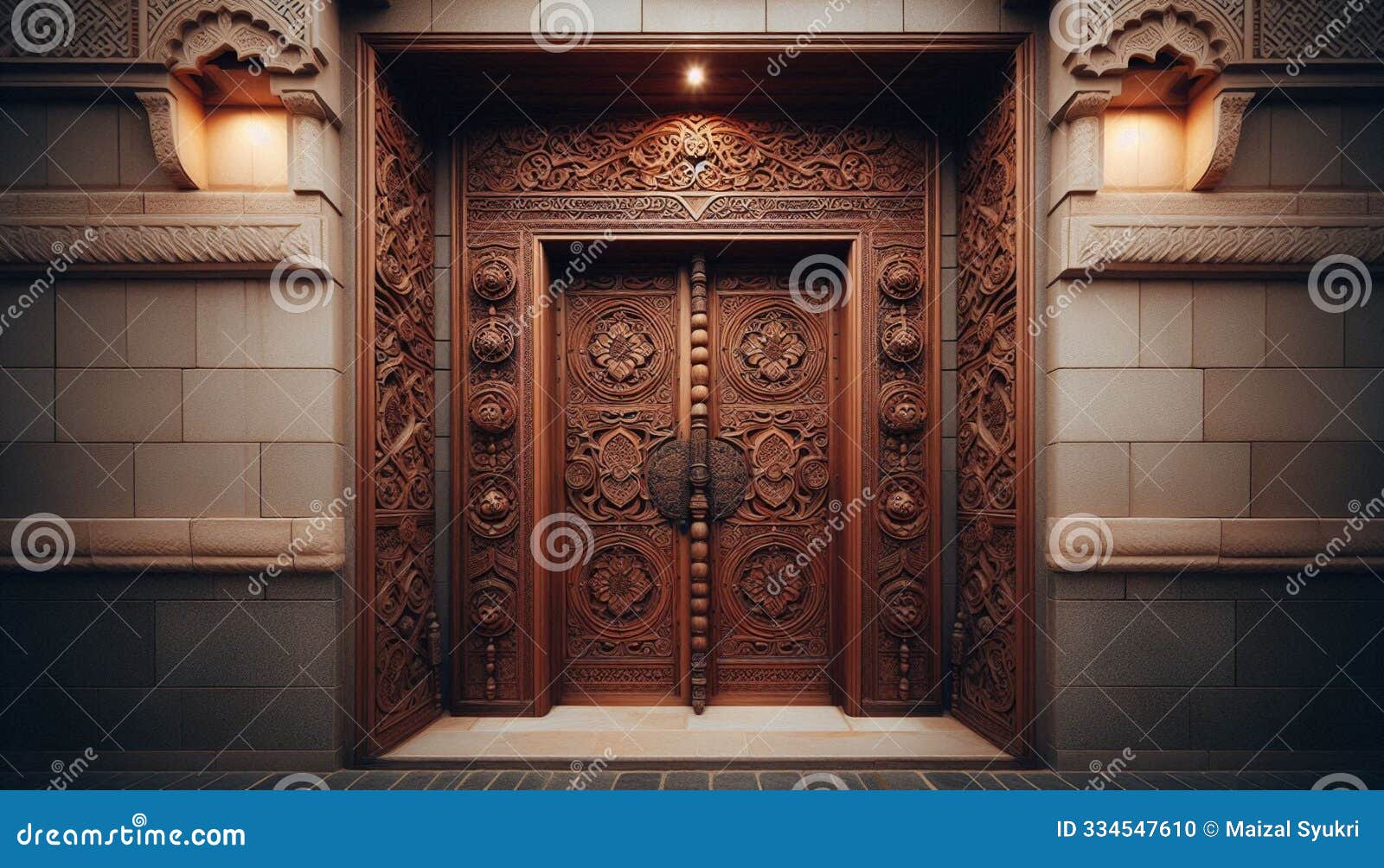A Traditional Saudi Door with Intricate Woodwork Stock Illustration ...